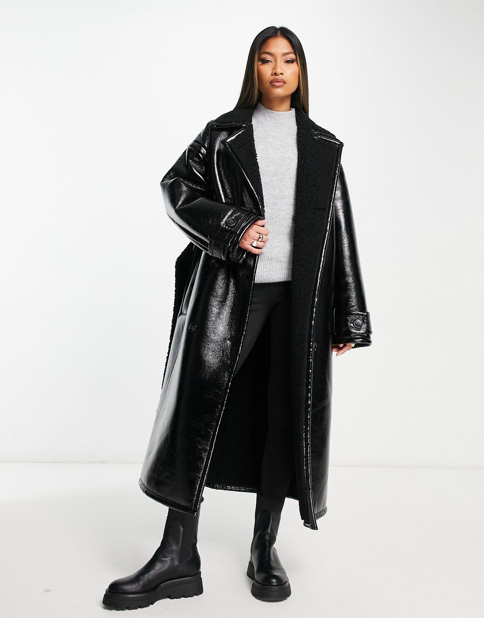 ASOS Vinyl Bonded Trench Coat in Black | Lyst