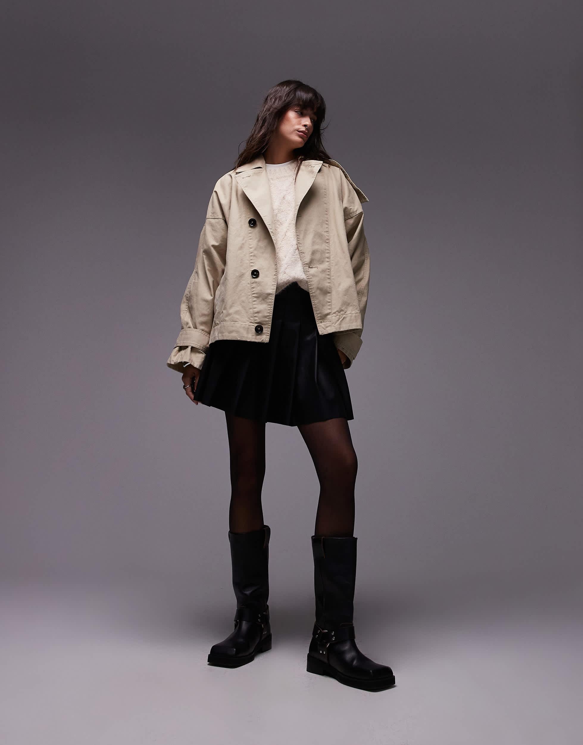 Mango Cropped Oversized Trench Coat in Gray | Lyst