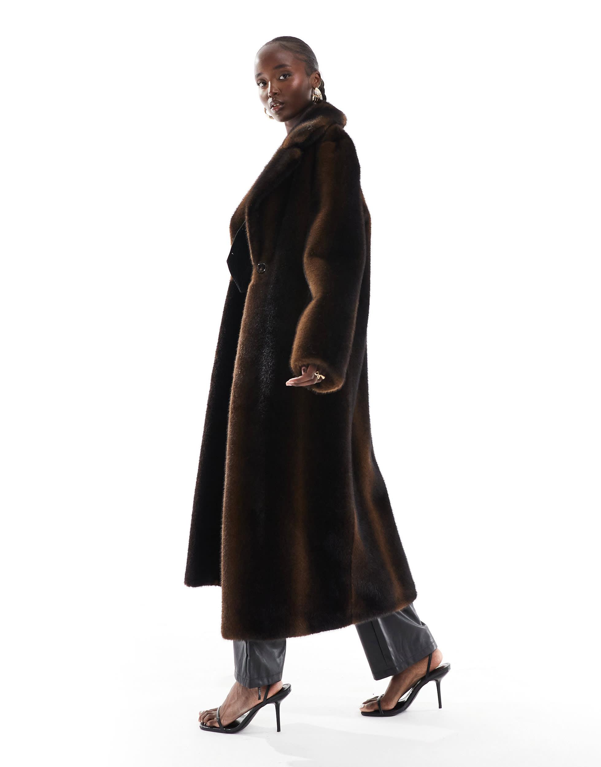 ASOS Asos Design Tall Longline Vintage Look Faux Fur Coat in Black | Lyst