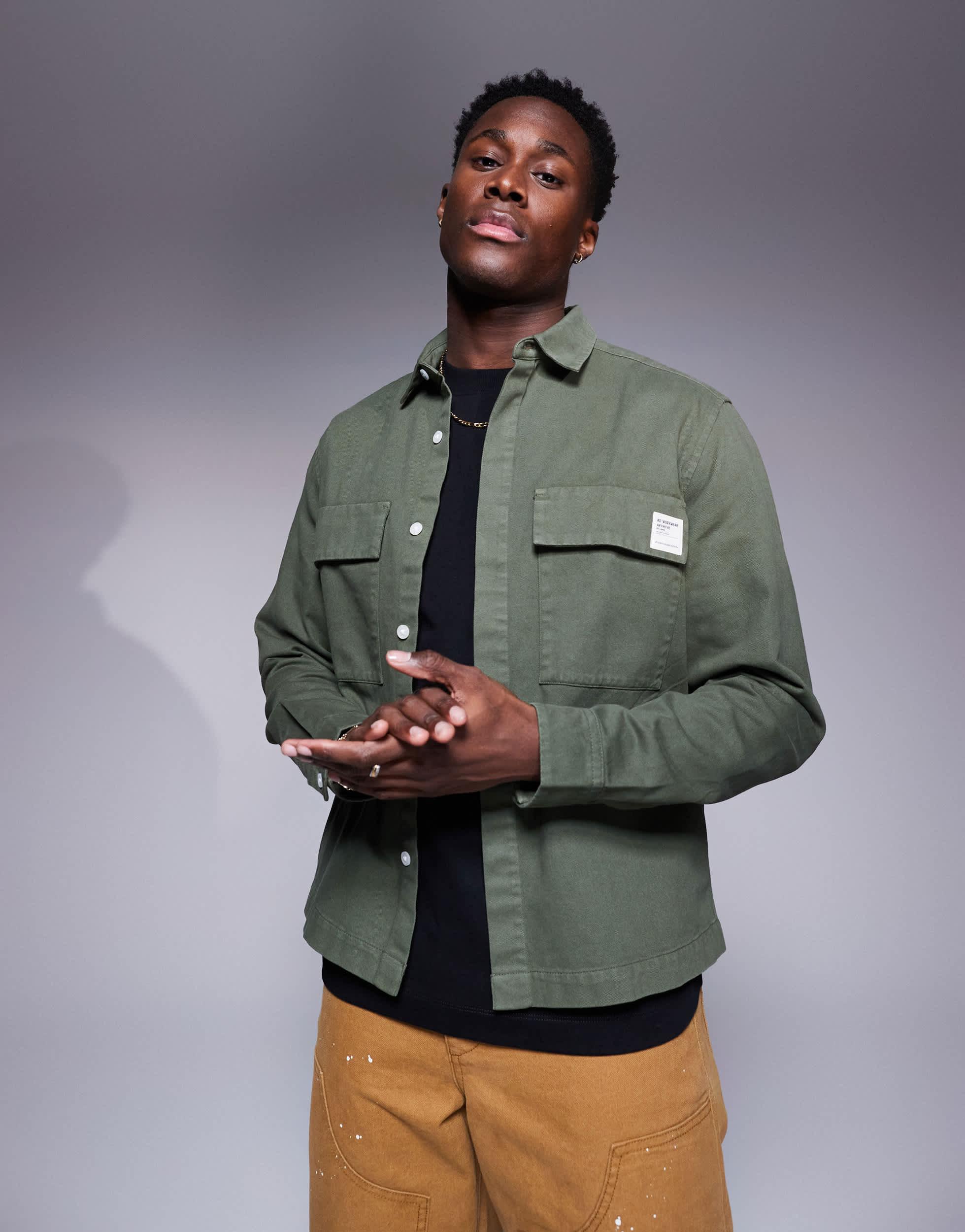 ASOS Boxy Overshirt With Badge in Gray for Men | Lyst