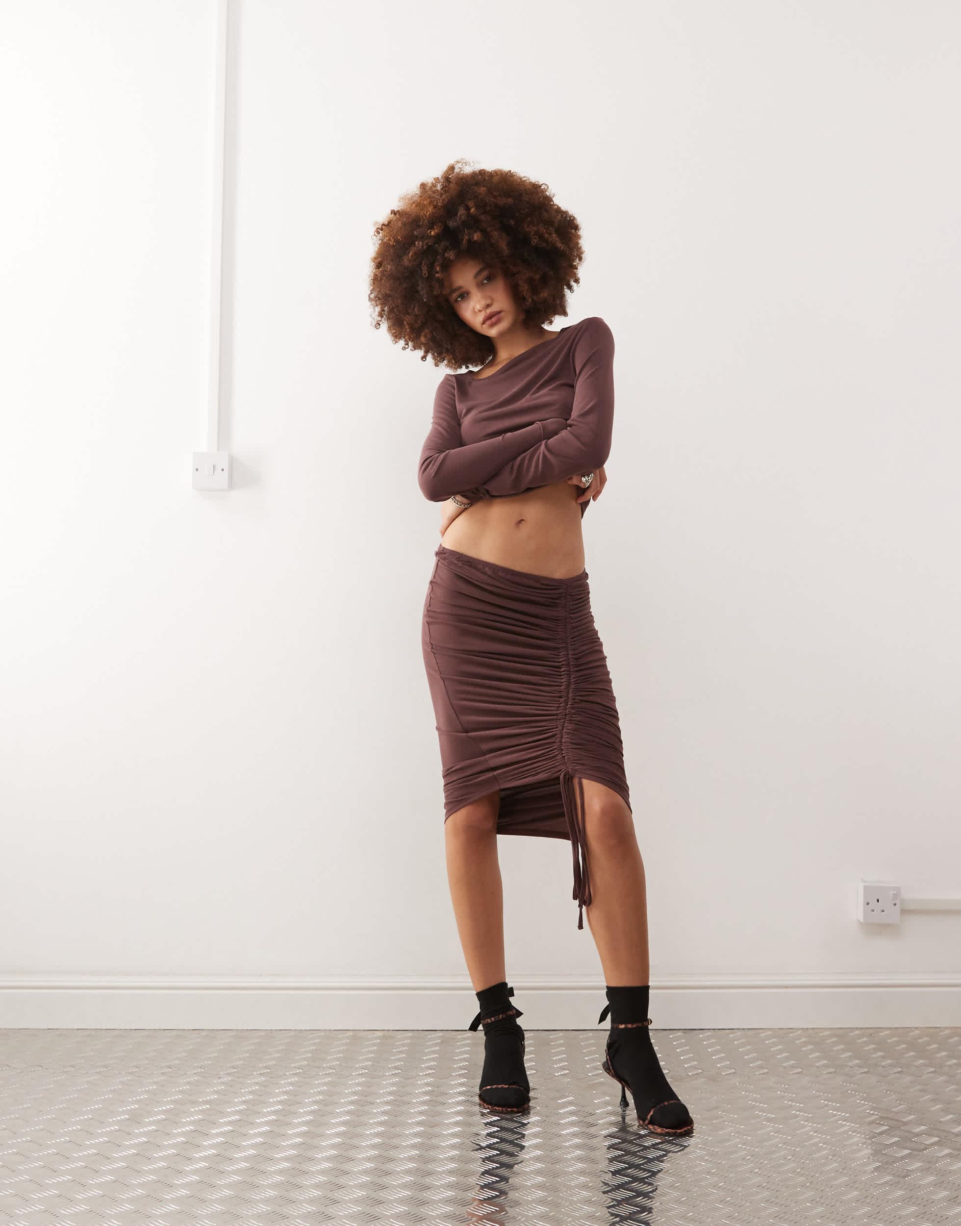 Collusion Ruched Skirt (part Of A Set)-brown | Lyst Collusion Ruched Skirt (part Of A Set)-brown | Lyst