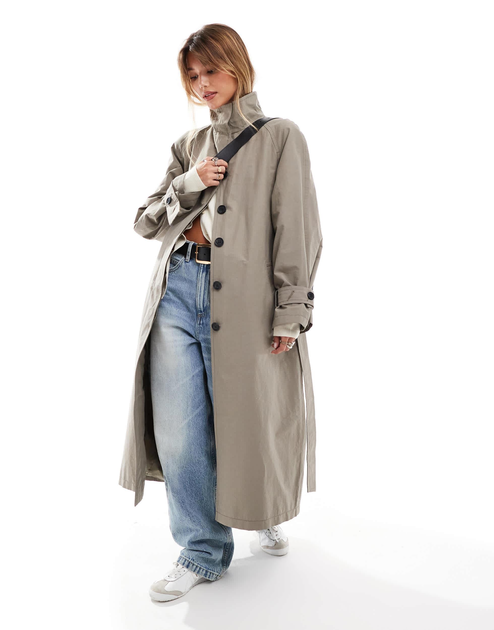 ASOS Funnel Neck Oversized Longline Trench Coat in White | Lyst