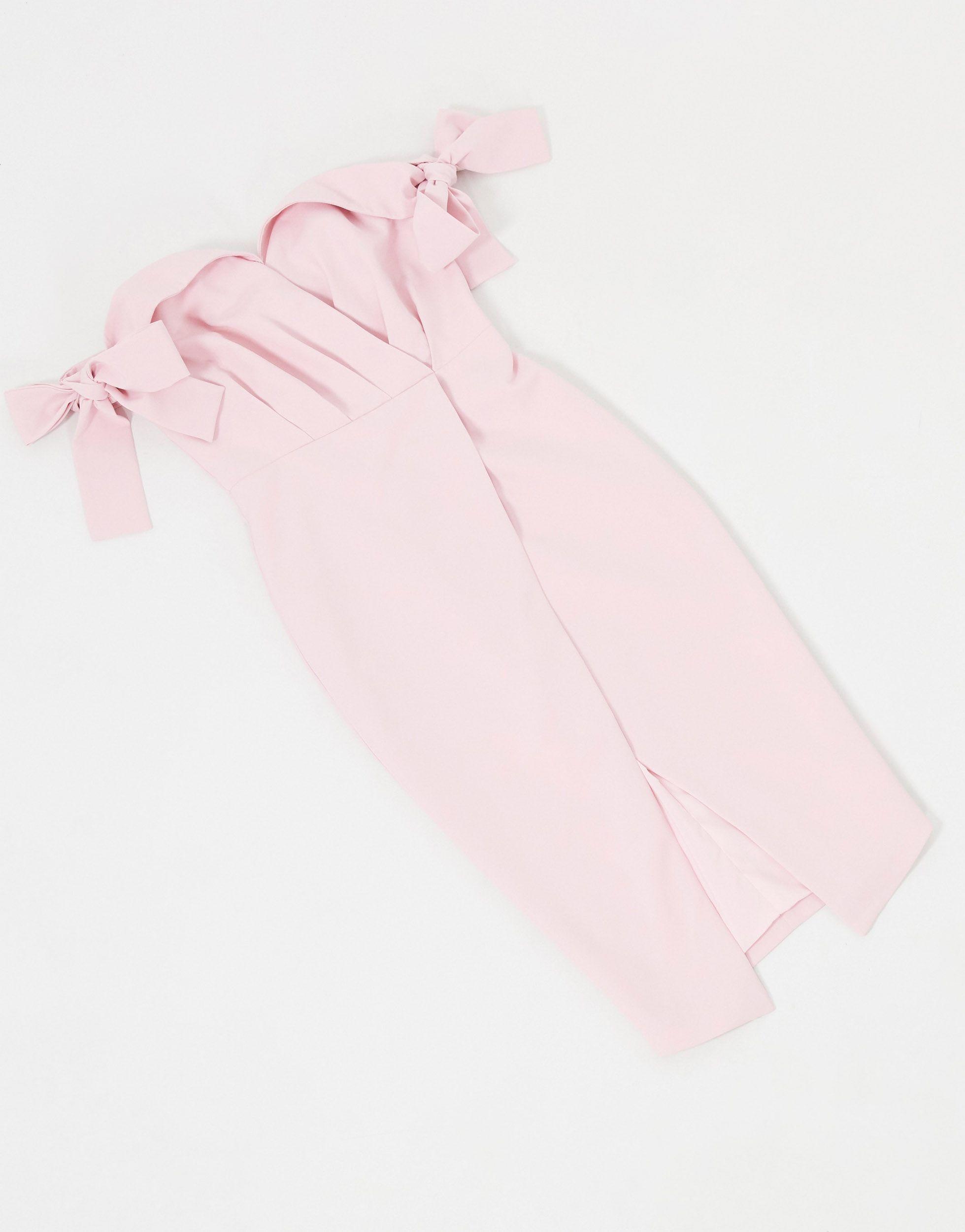 Lavish Alice Off Shoulder Tie Sleeve Wrap Dress in Pink | Lyst