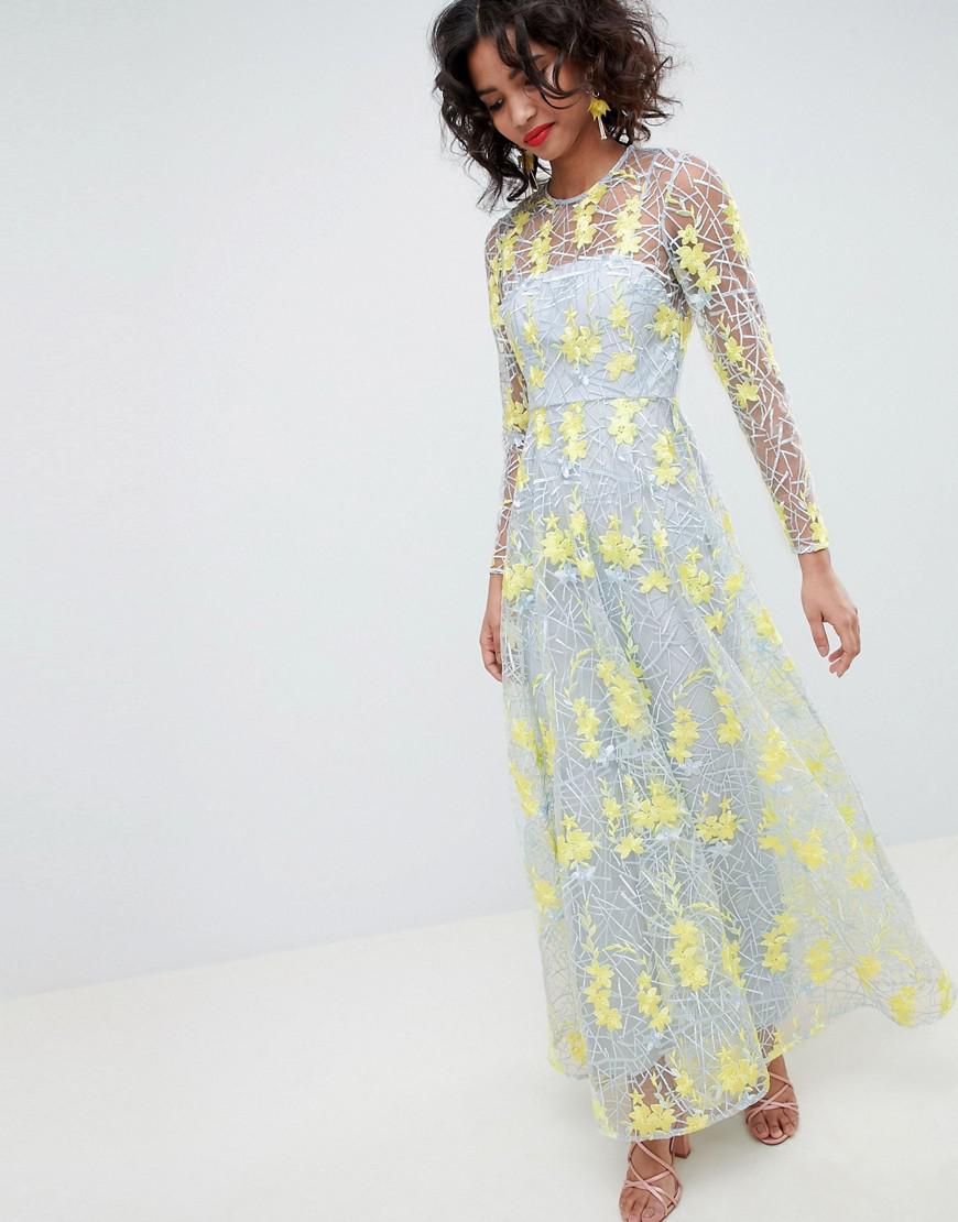Asos Embroidered Maxi Dress In Orange Lyst