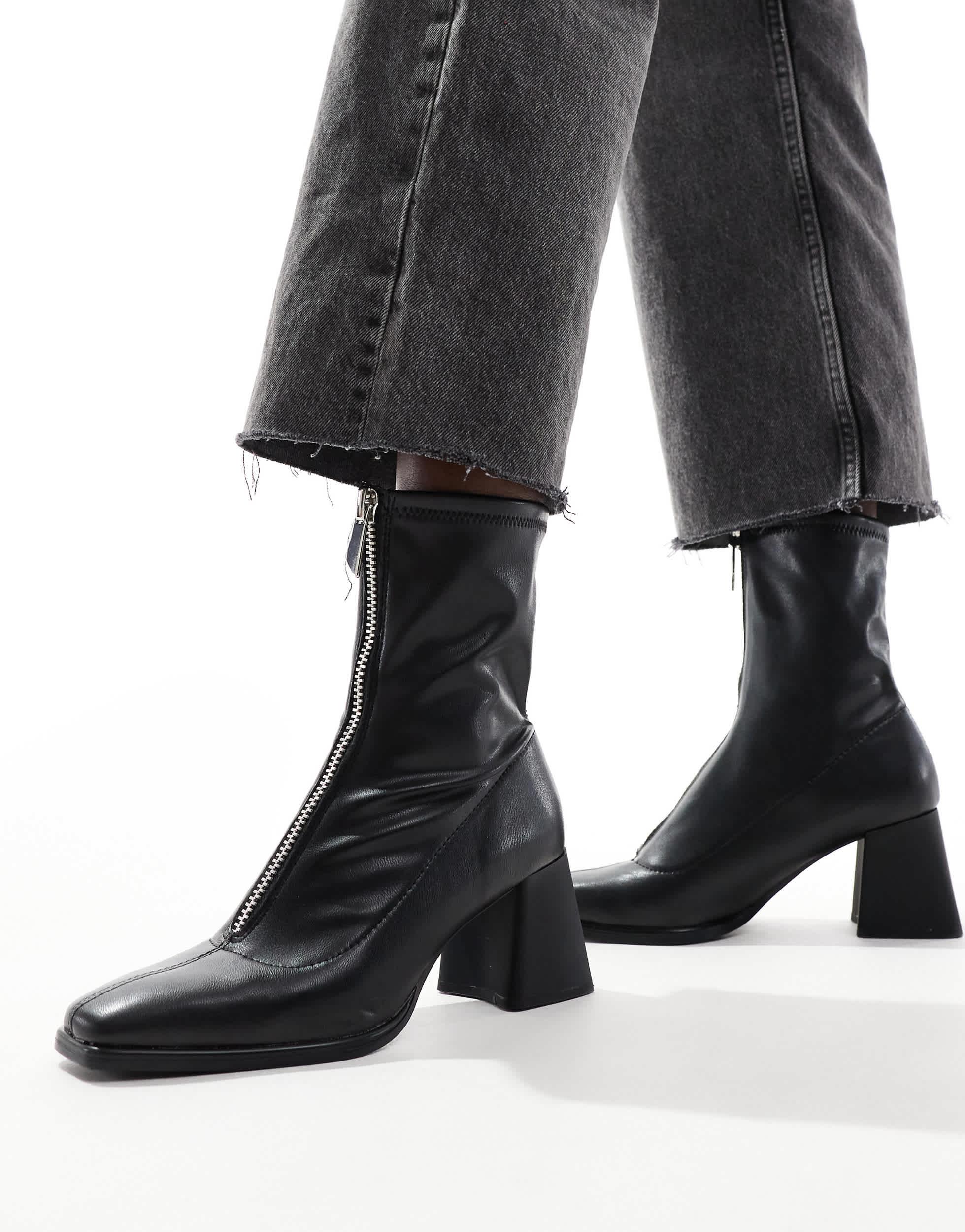 Stradivarius Zip Front Ankle Boot in Black | Lyst