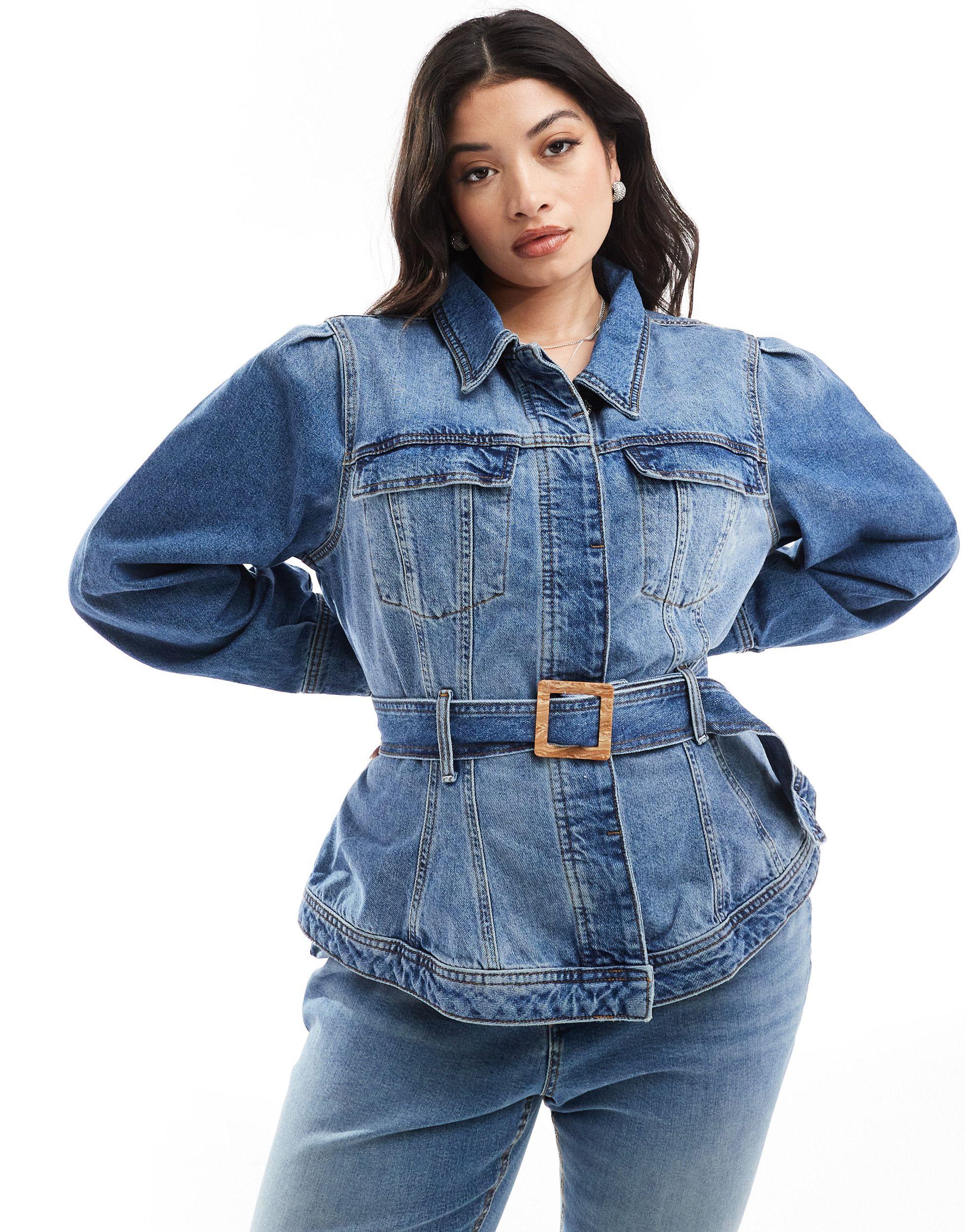 River Island Denim Jacket With Belted Waist Detail in Blue | Lyst