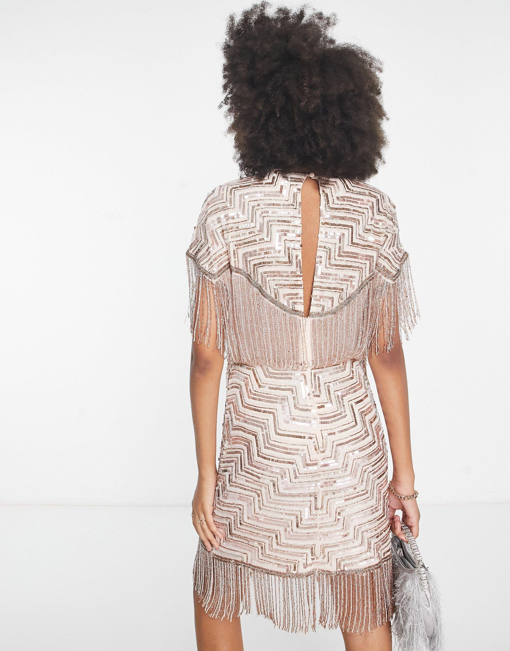 Asos Design Embellished Shift Mini Dress With Beaded Fringe Clearance