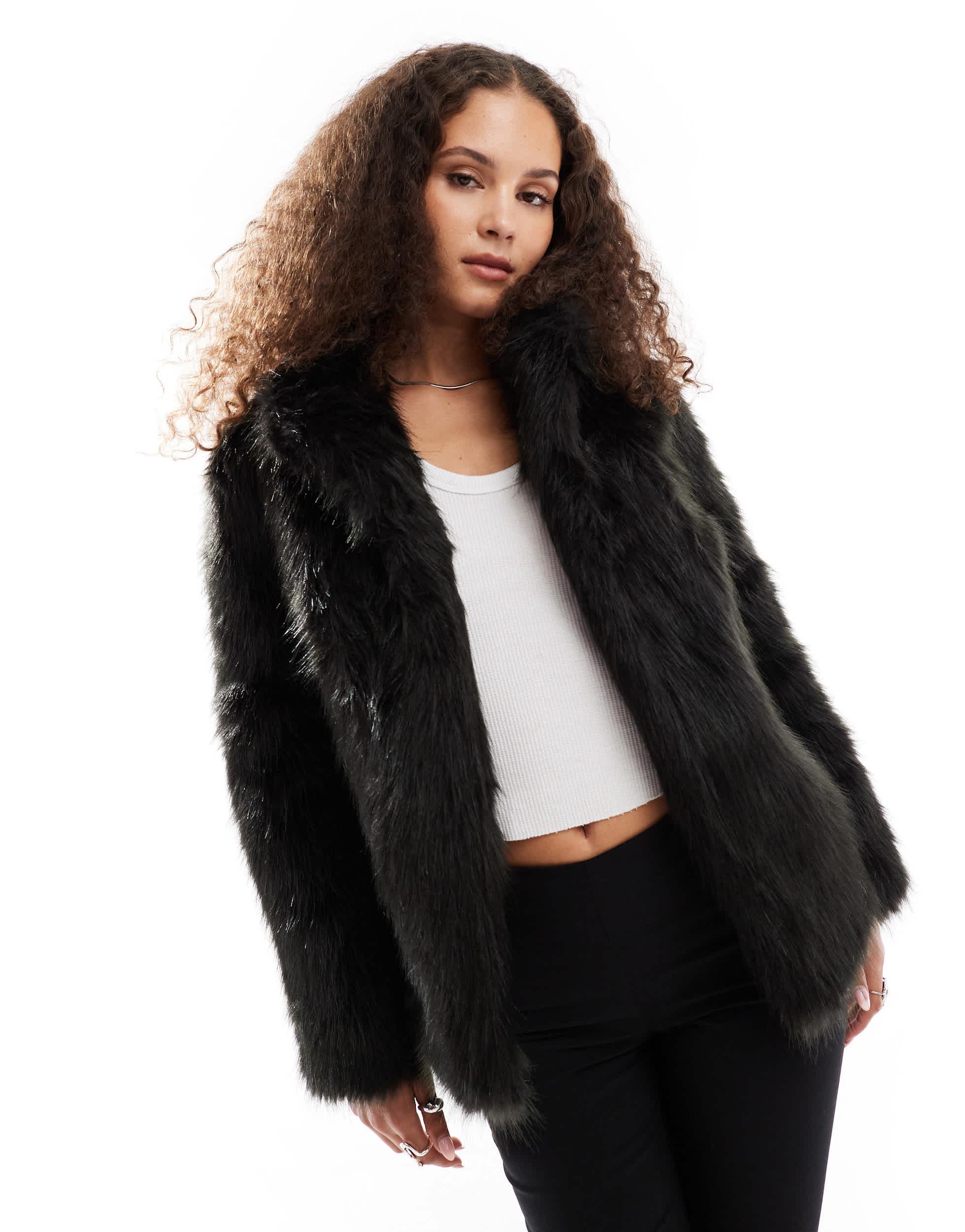 Lioness Faux Fur Coat in Black | Lyst