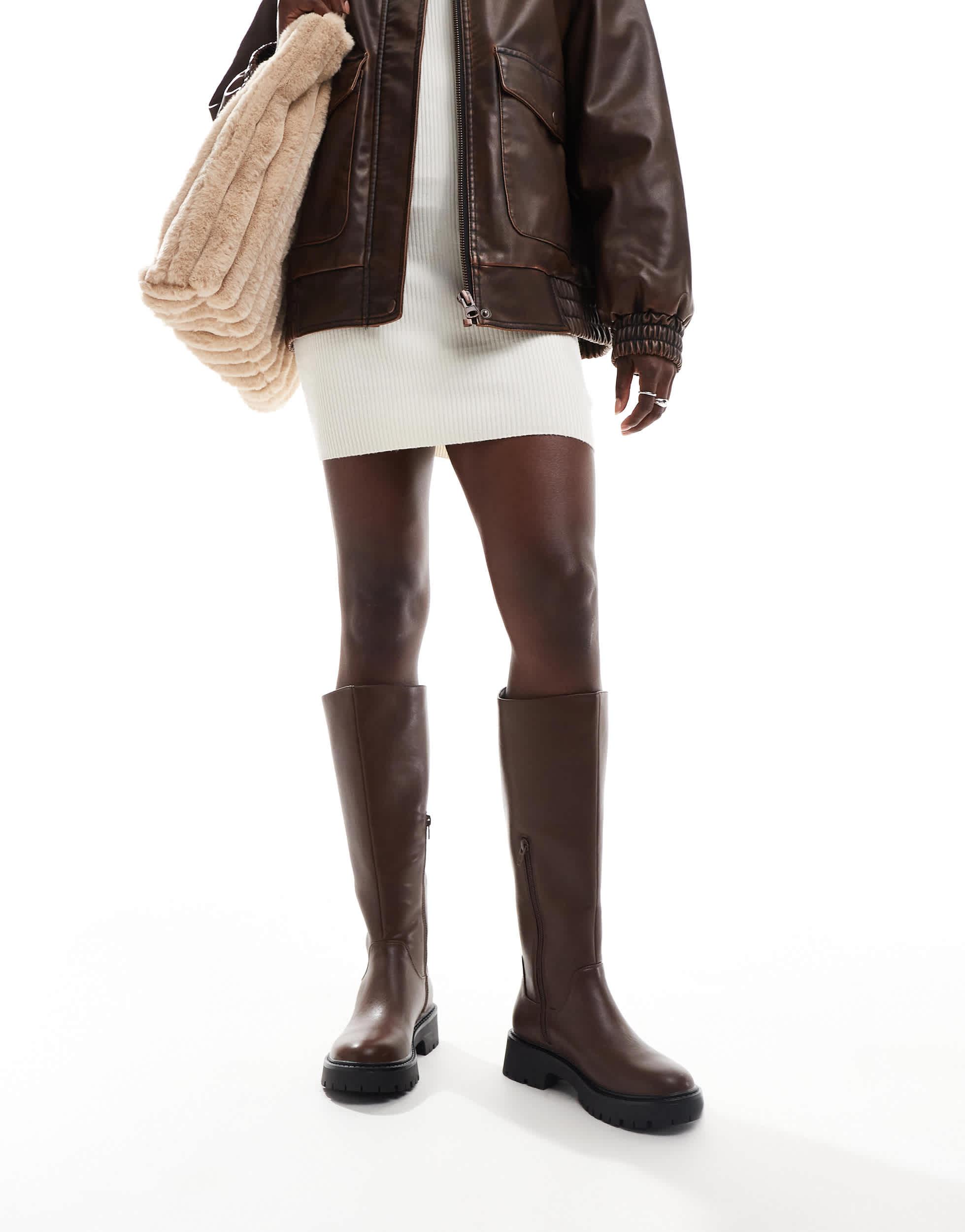 London Rebel Edith Chunky Knee High Boots in Black | Lyst