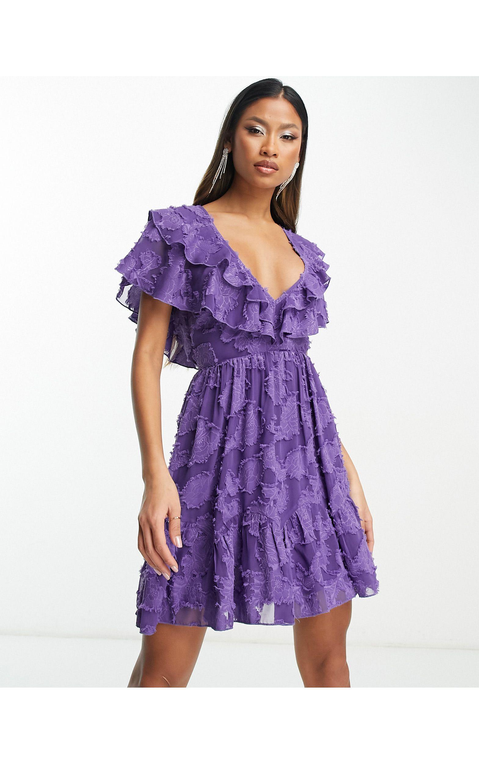 ASOS V Front V Back Ruffle Mini Dress With Flutter Sleeve And Tie Belt ...