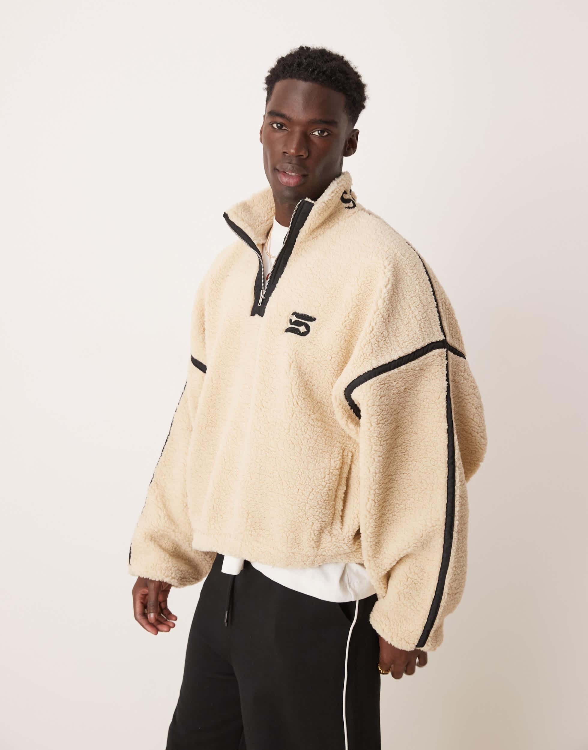 ASOS Extreme Oversize Boxy Fleece Jumper With Half Zip And Embroidery ...