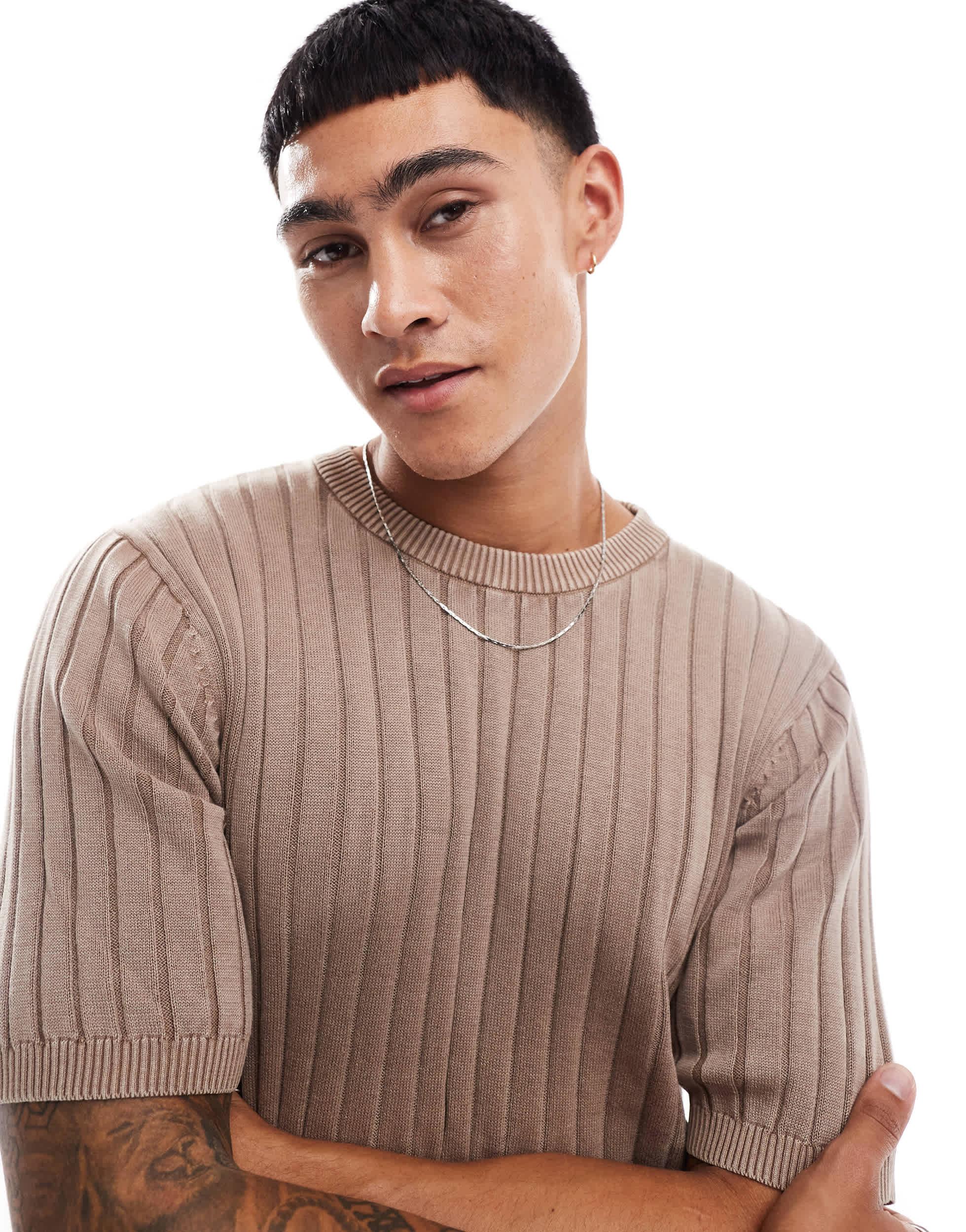 ASOS Muscle Fit Washed Knitted T-Shirt in Natural for Men | Lyst
