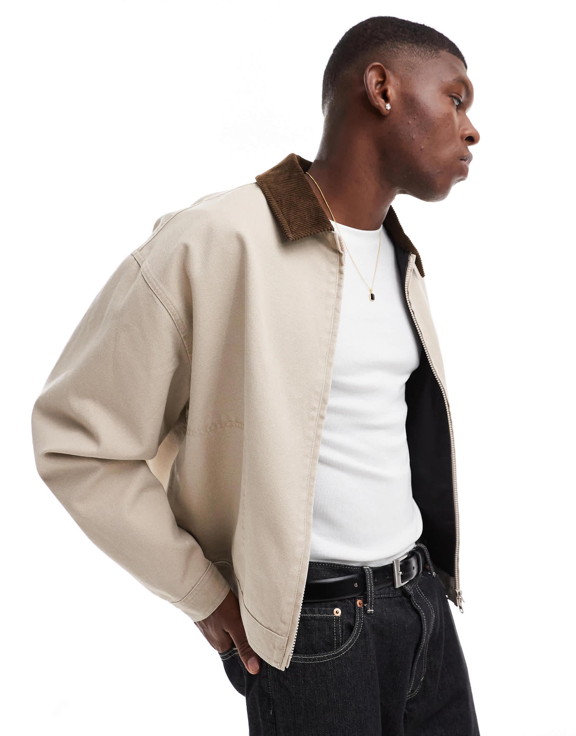 ASOS Boxy Oversized Harrington Jacket in Natural for Men | Lyst