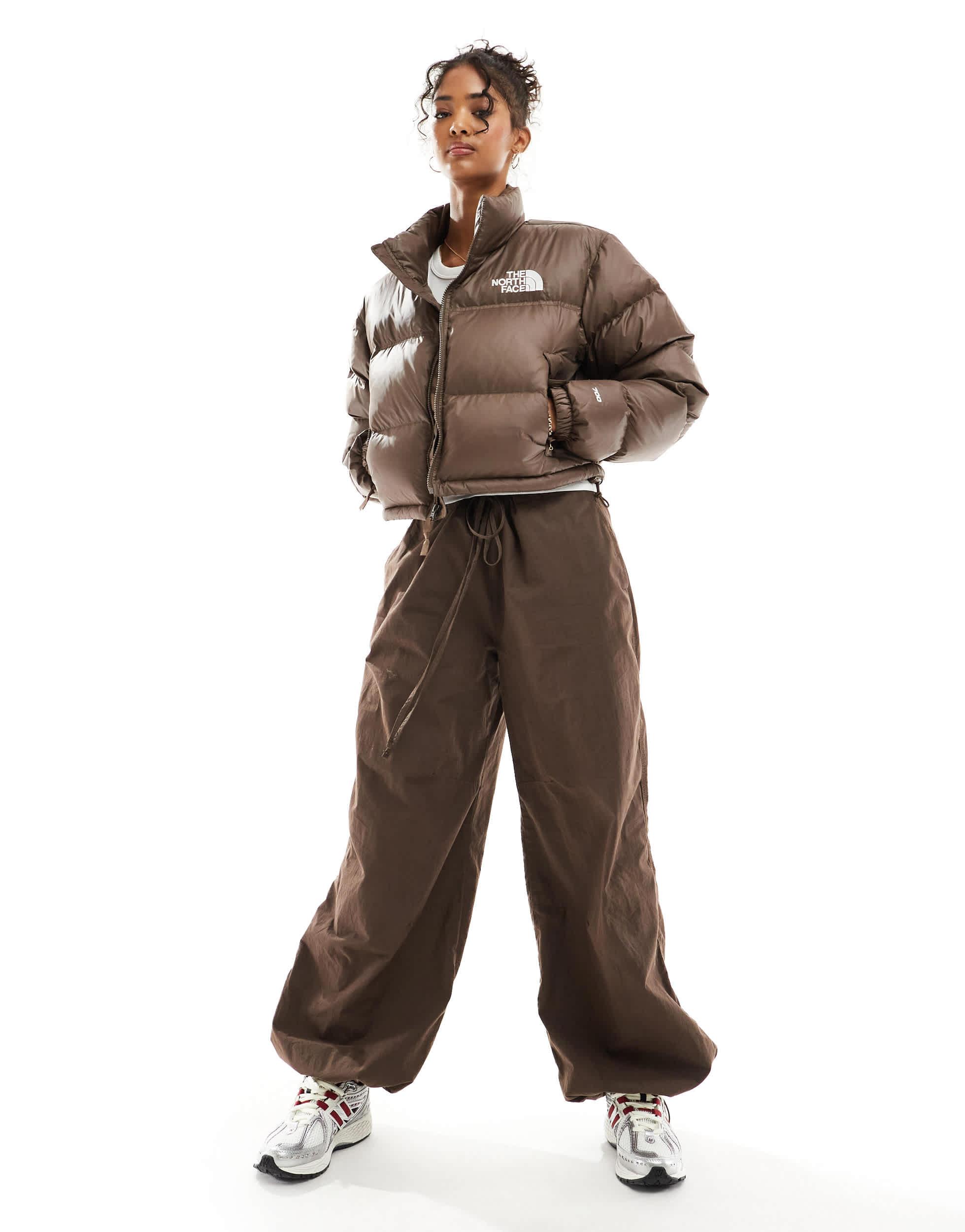 The North Face Nuptse Cropped Down Puffer Jacket in Brown | Lyst