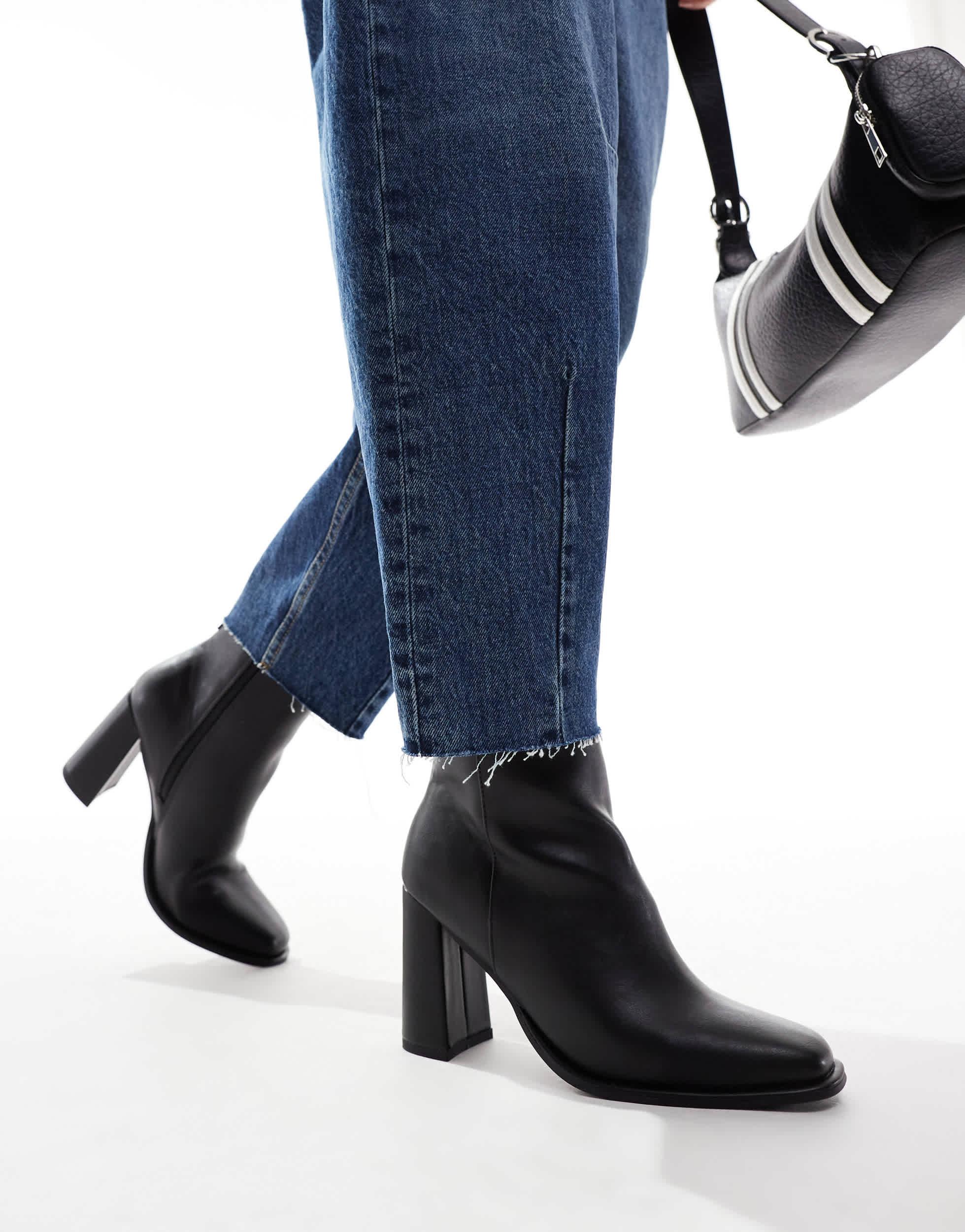 London Rebel Maddie Block Heel Ankle Boots in Blue | Lyst