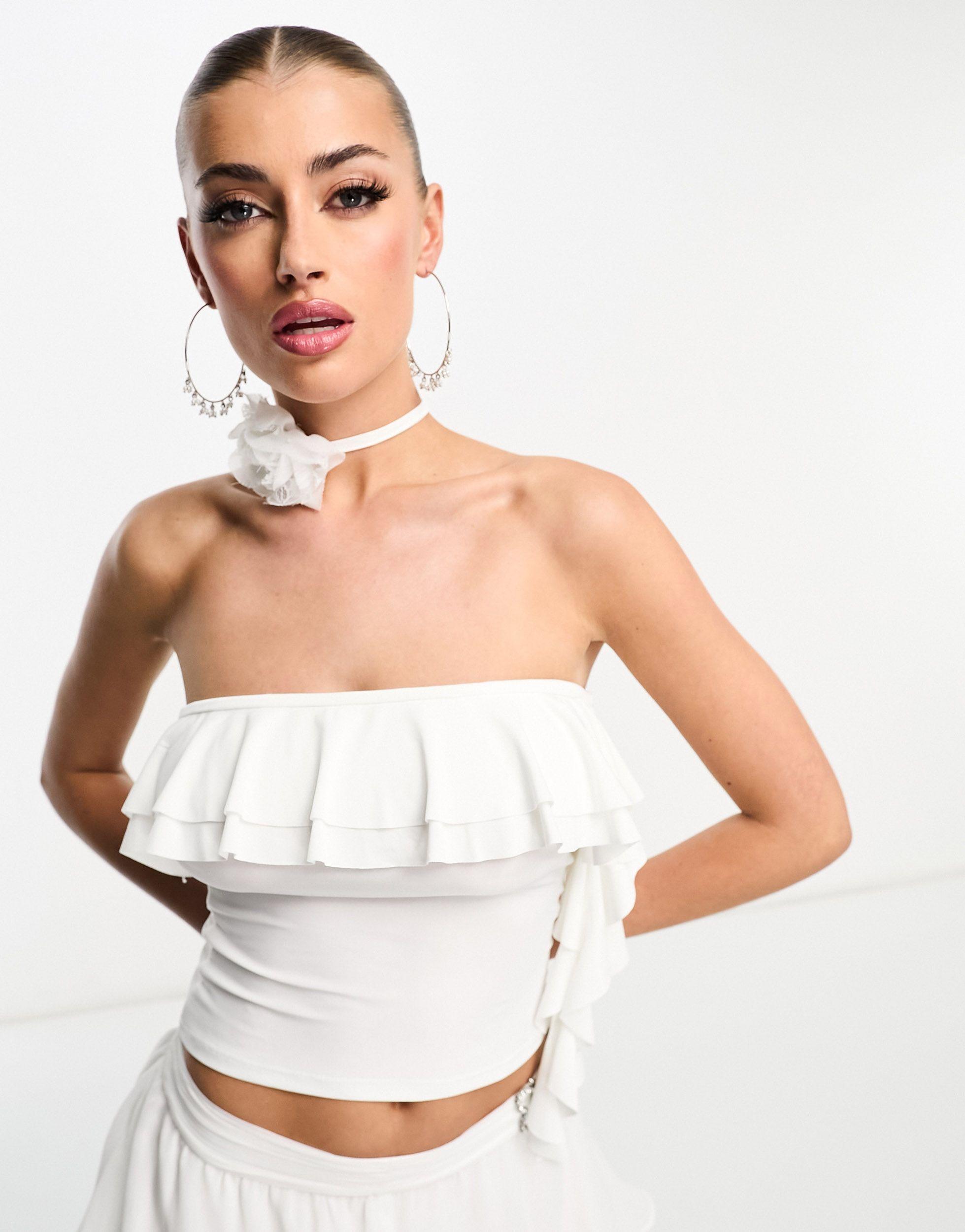 White Ruffle Tube Top