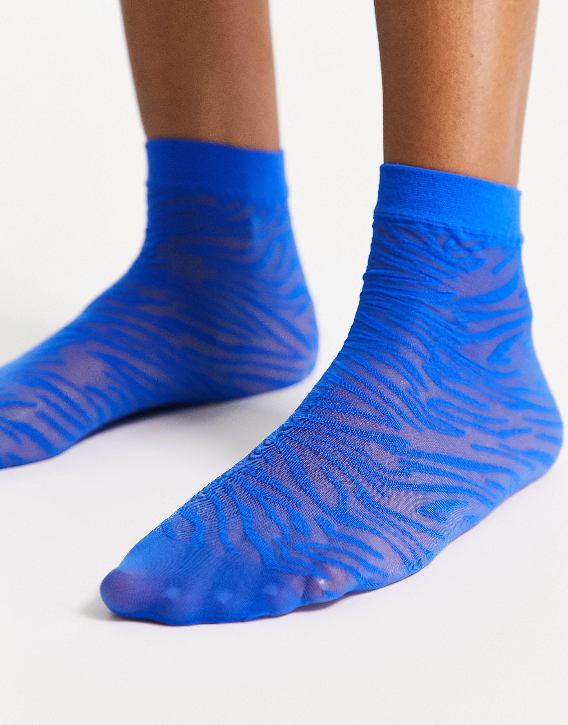 Asos Sheer Socks In Blue Lyst
