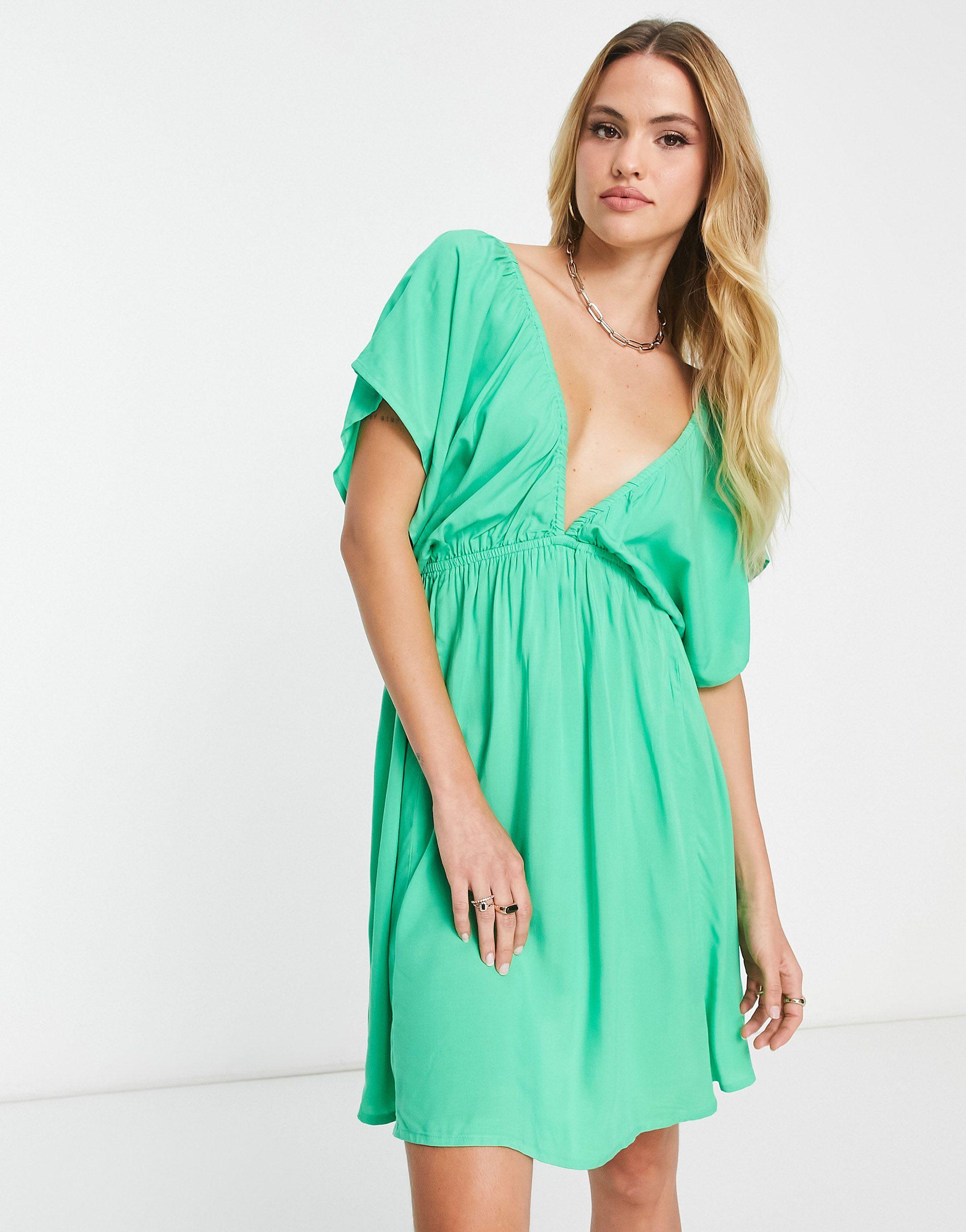 Asos Asos Design Tall Flutter Sleeve Mini Beach Dress In Green Lyst