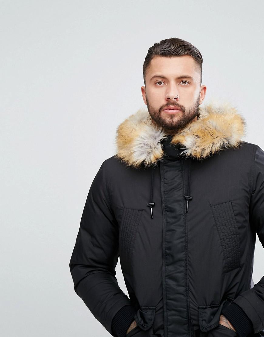 Diesel Cotton Parka Faux Fur Hooded Jacket In Black For Men Lyst