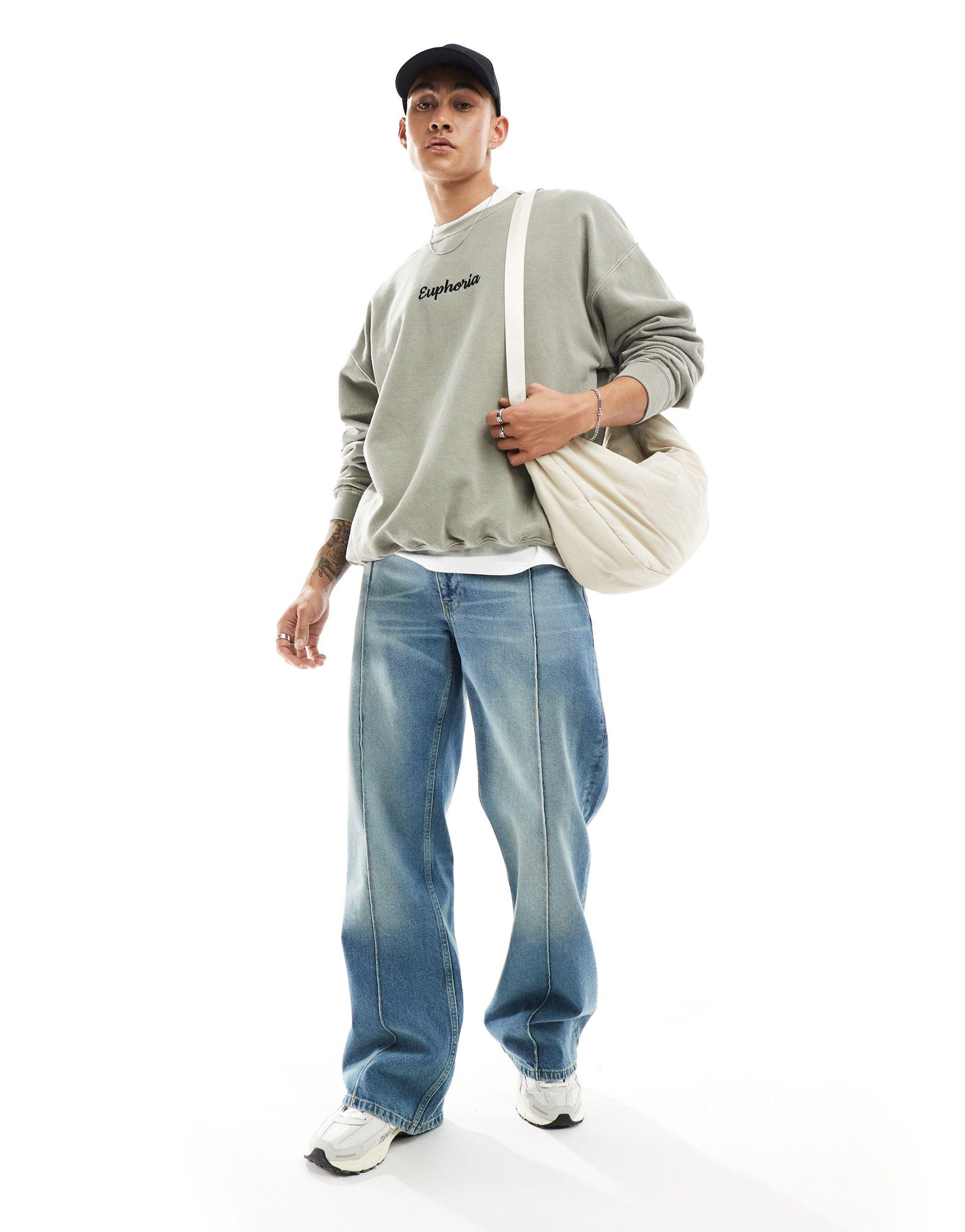 ASOS Wide Flare Jeans With Front Seam in Blue for Men | Lyst