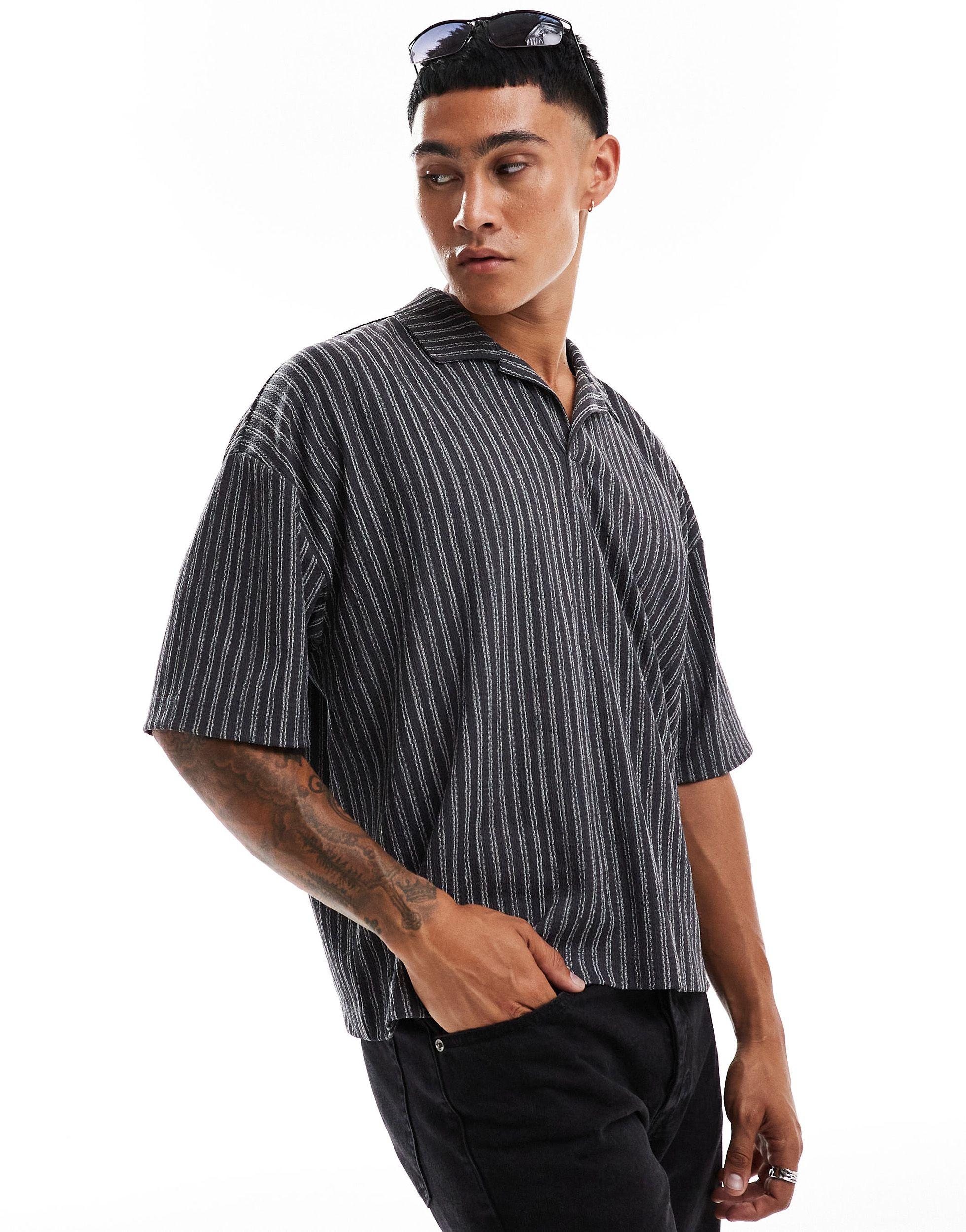 ASOS Oversize Boxy Polo Shirt With Texture in Gray for Men | Lyst