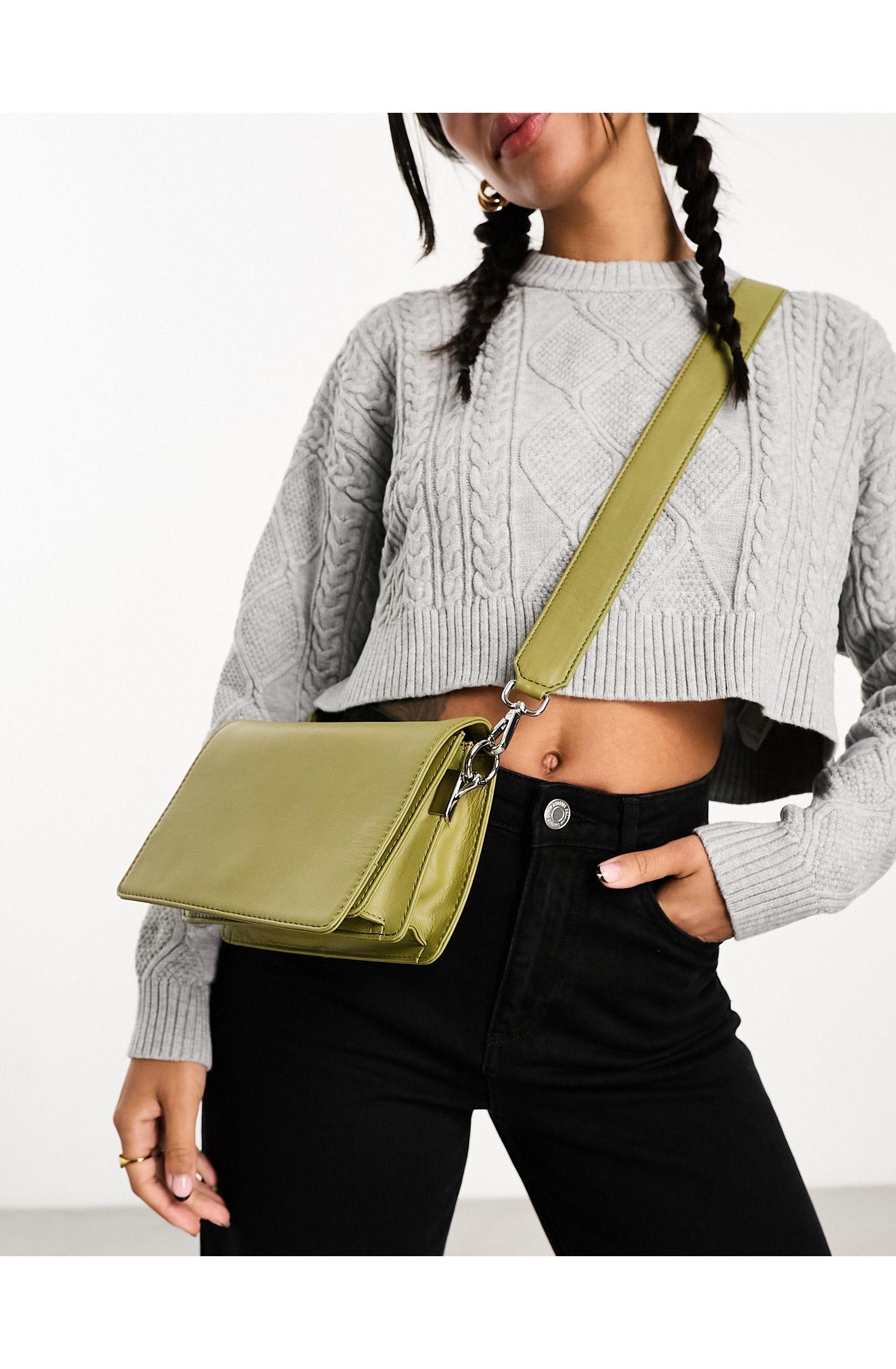 ASOS Leather Multi Compartment Crossbody Bag in Green | Lyst