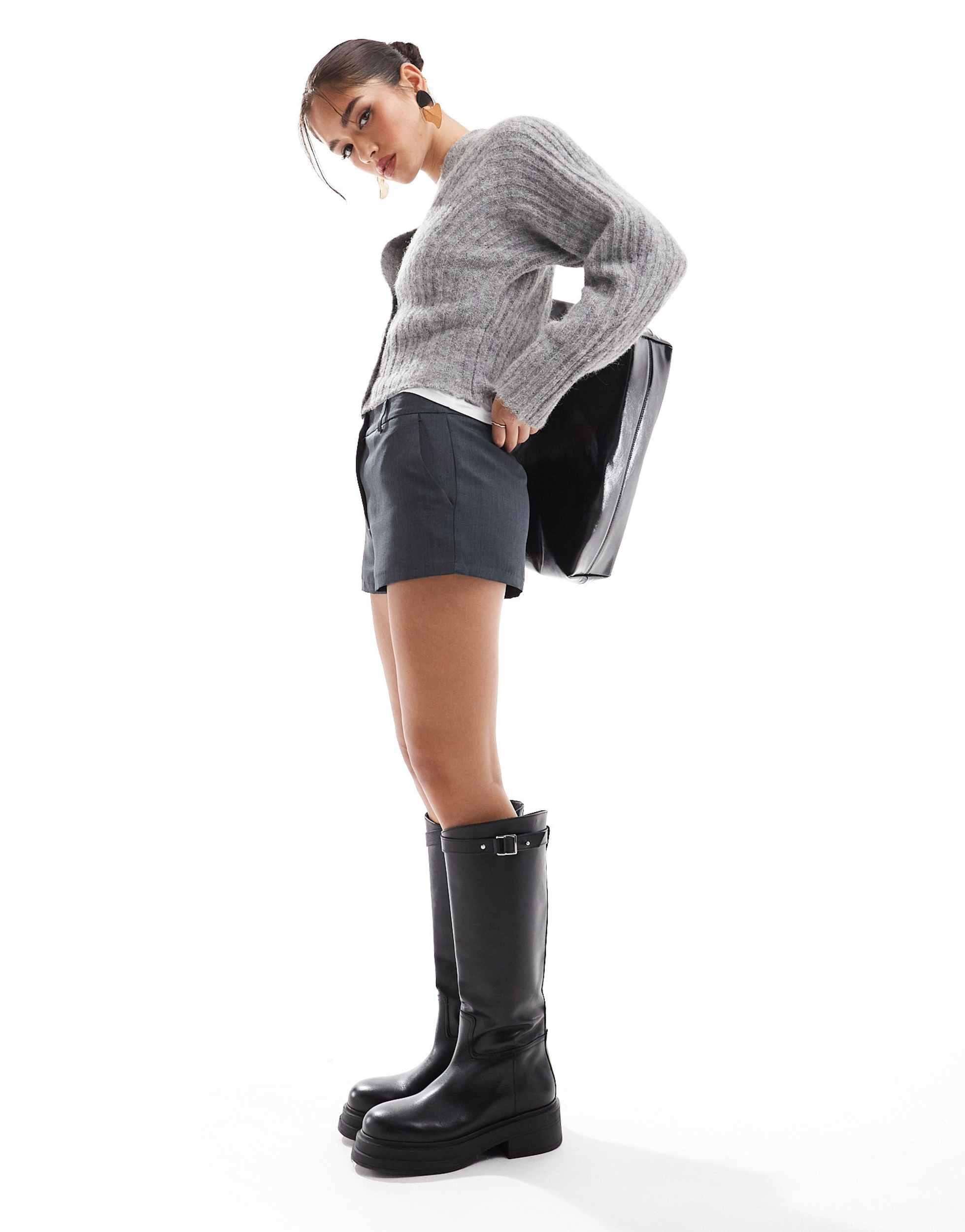 ASOS Ciao Premium Leather Chunky Riding Knee Boots in Black | Lyst