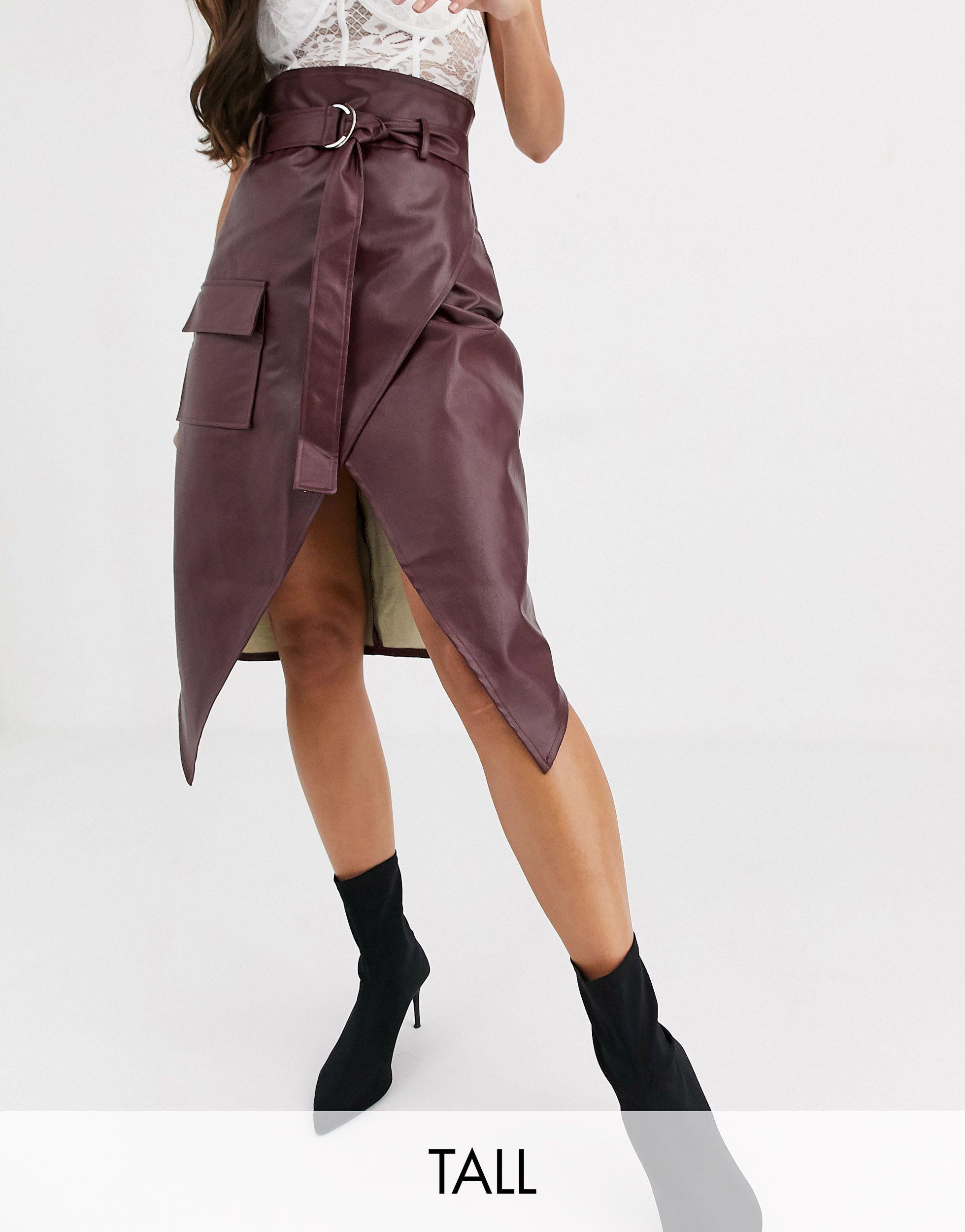 Missguided Faux Leather Wrap Midi Skirt In Red Lyst