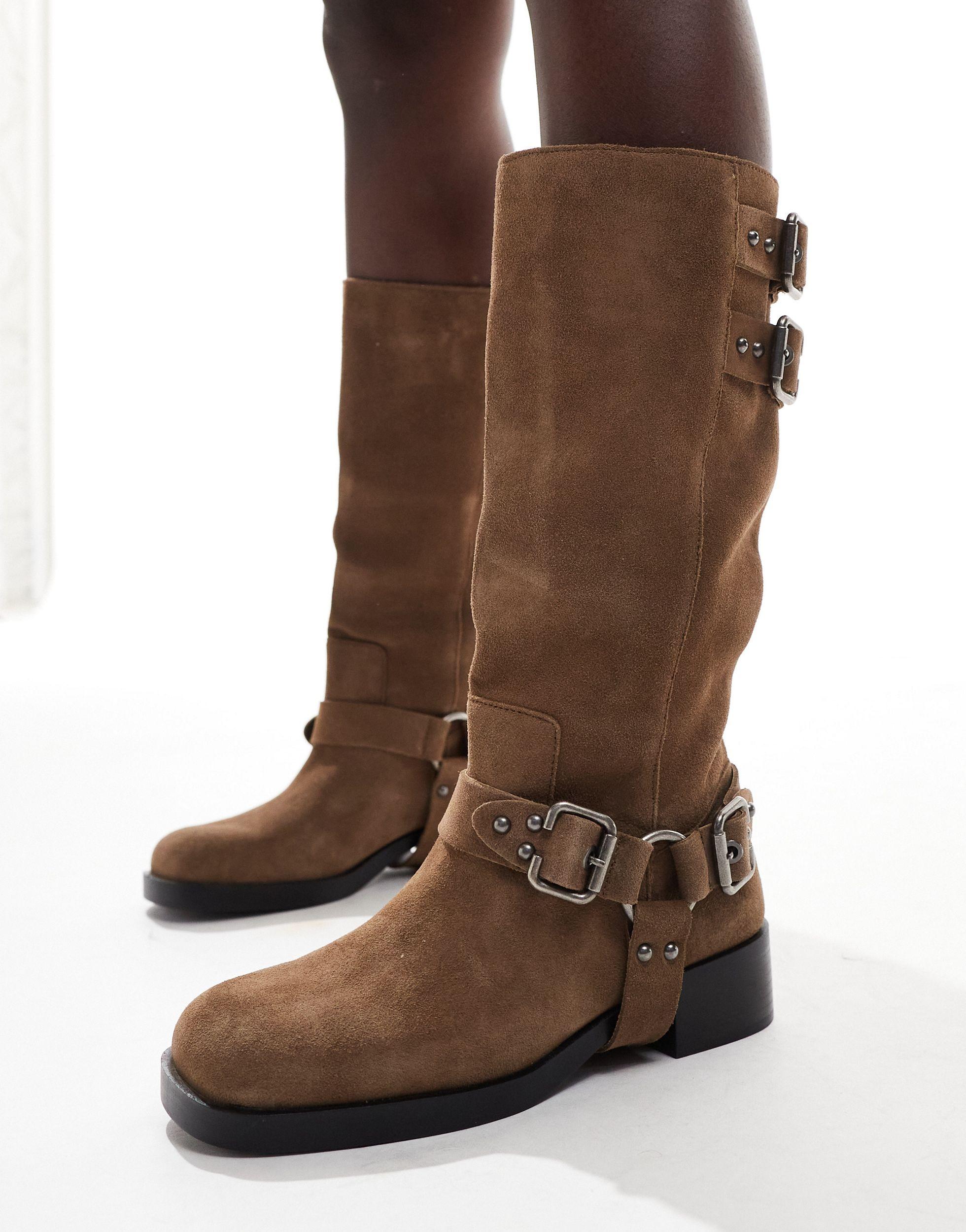 Stradivarius Leather Biker Boot in Brown | Lyst