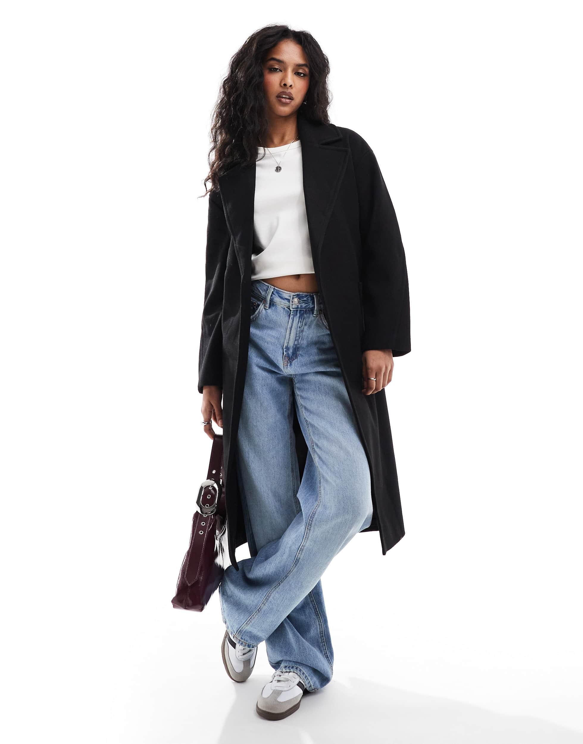 Pull&Bear Belted Wool Look Tailored Trench Coat in Blue | Lyst