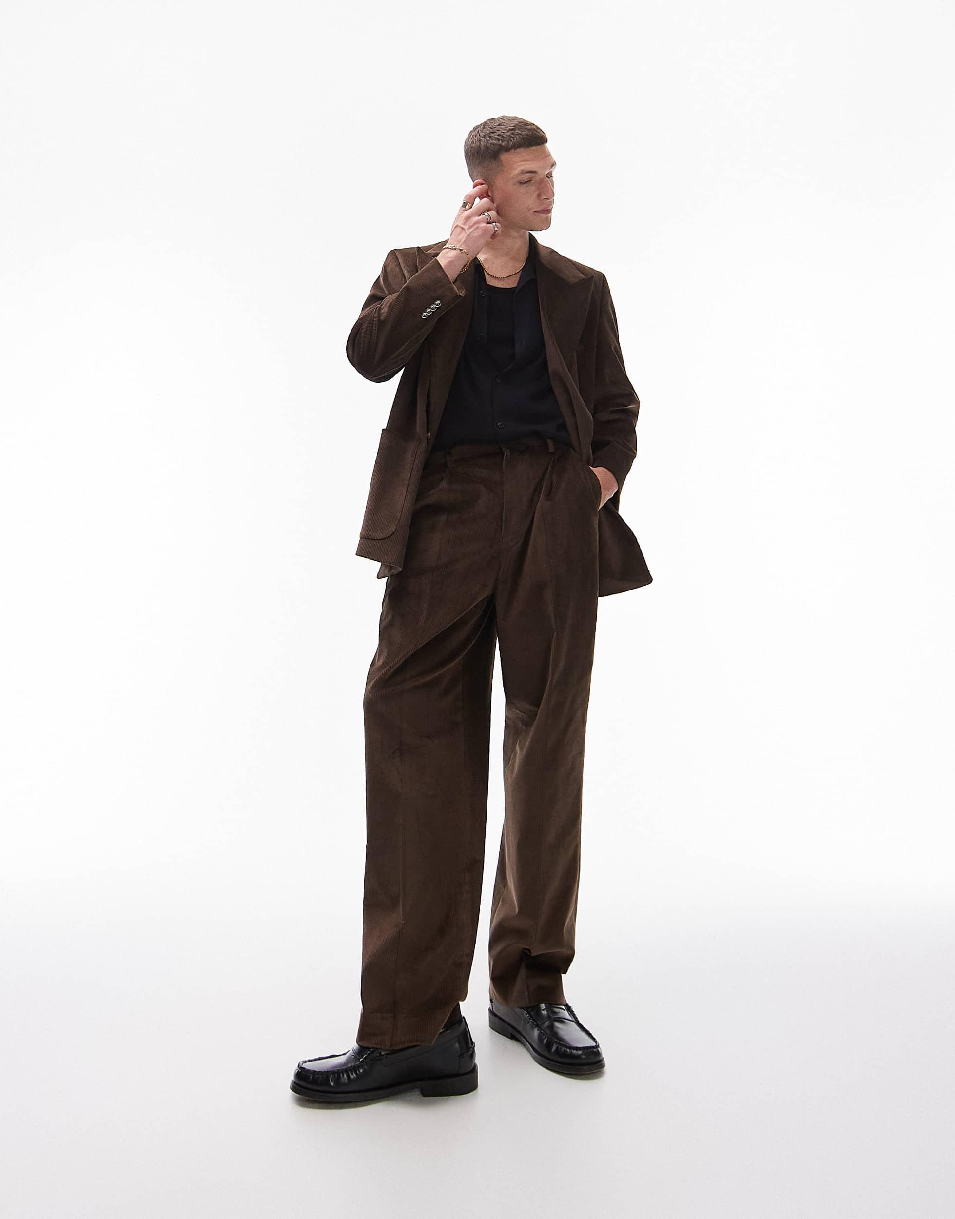 TOPMAN Wide Leg Cord Suit Pants in Brown for Men | Lyst