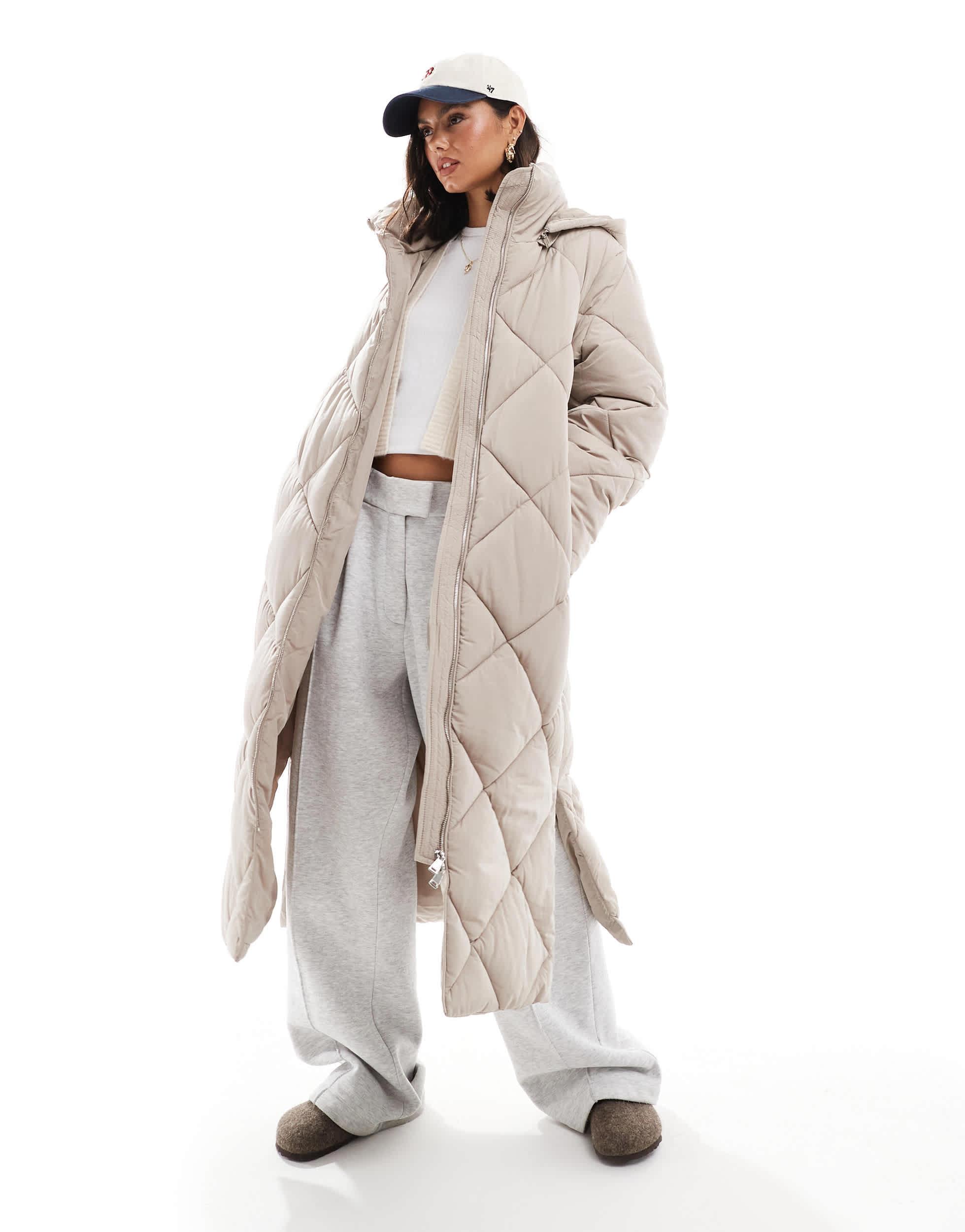 Miss Selfridge Quilted Hooded Maxi Puffer Coat in White | Lyst