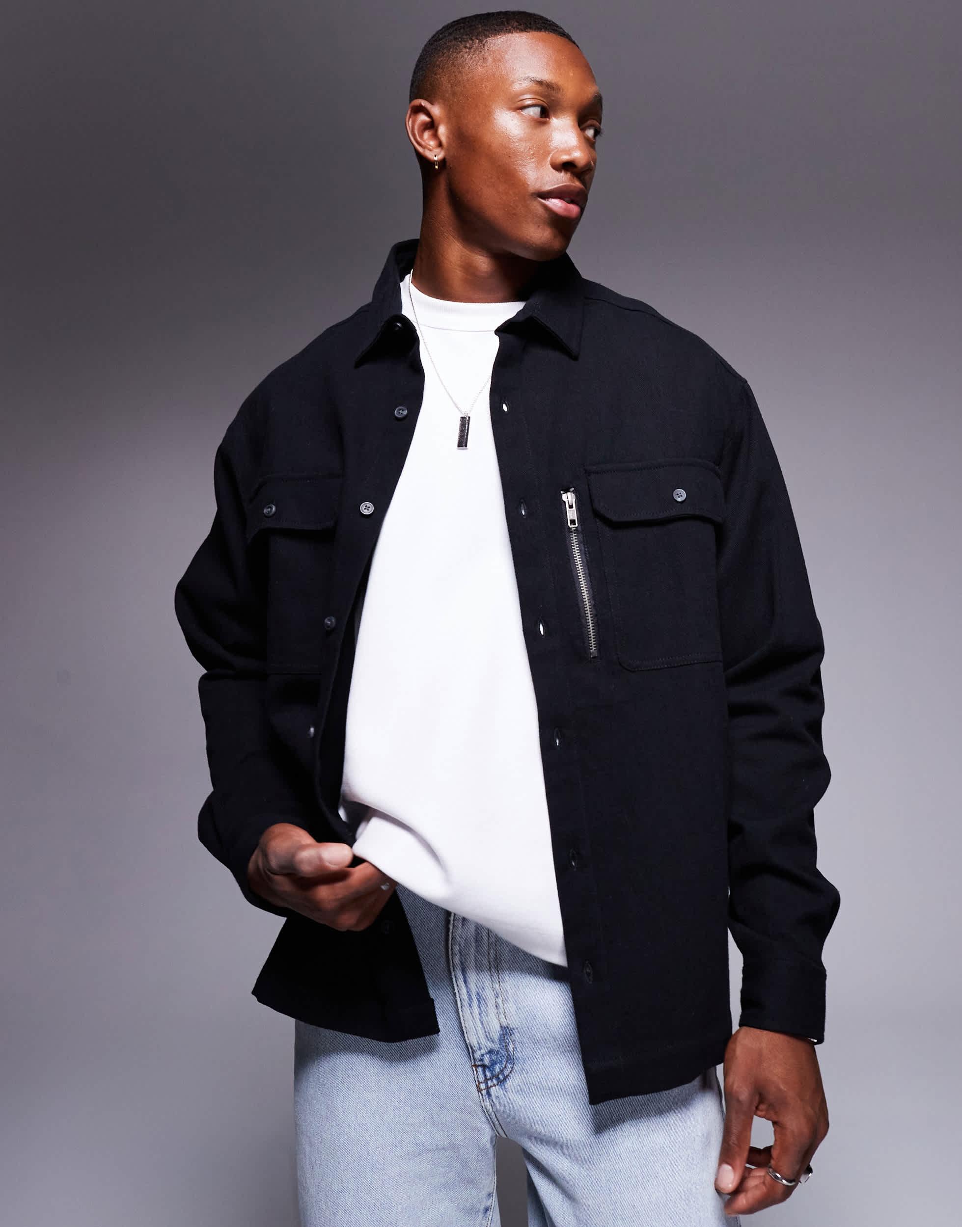 ASOS Oversized Boxy Shirt With Patch Pockets in Blue for Men | Lyst