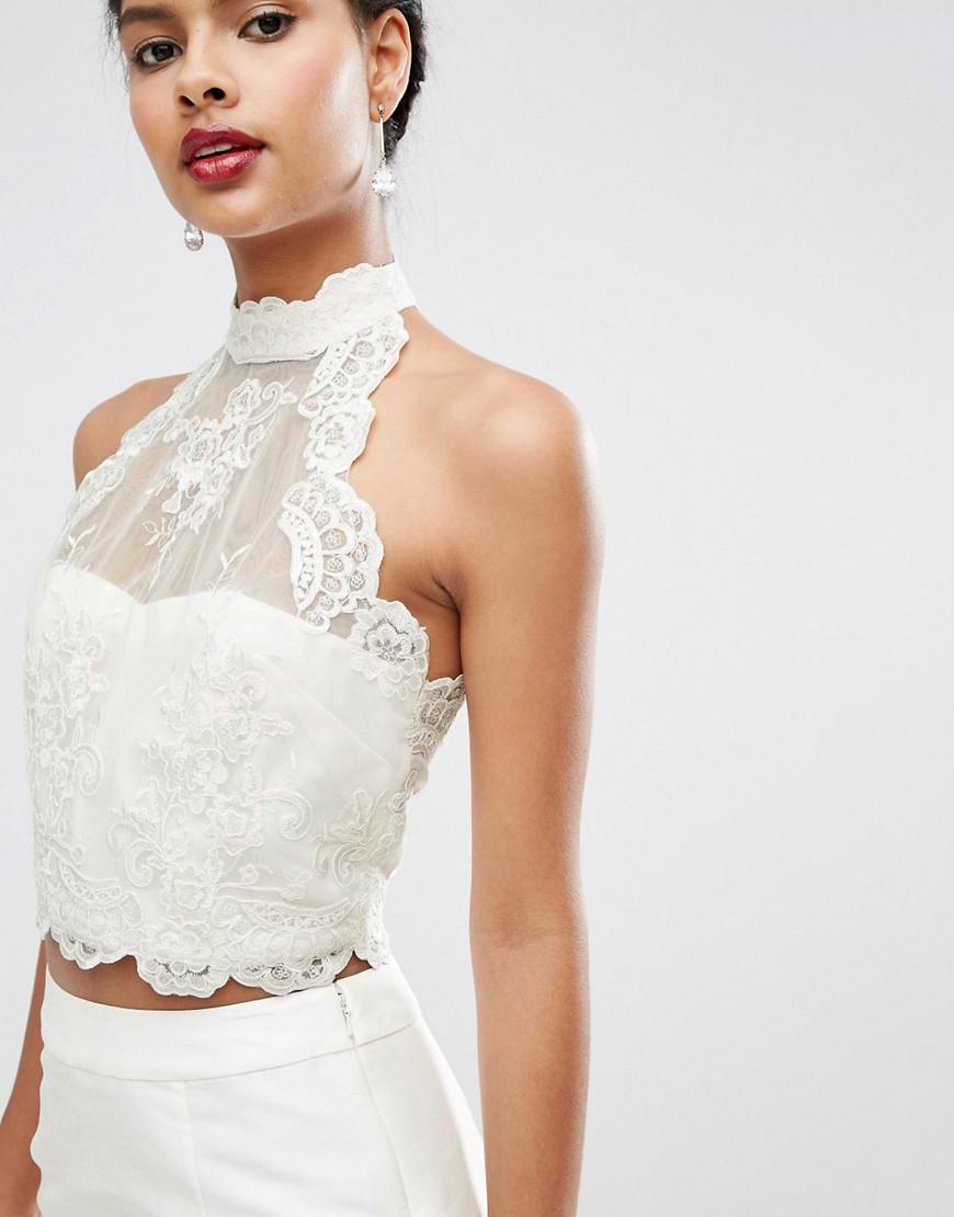 Lyst Asos Bridal Lace Halter Top With Button Back In White