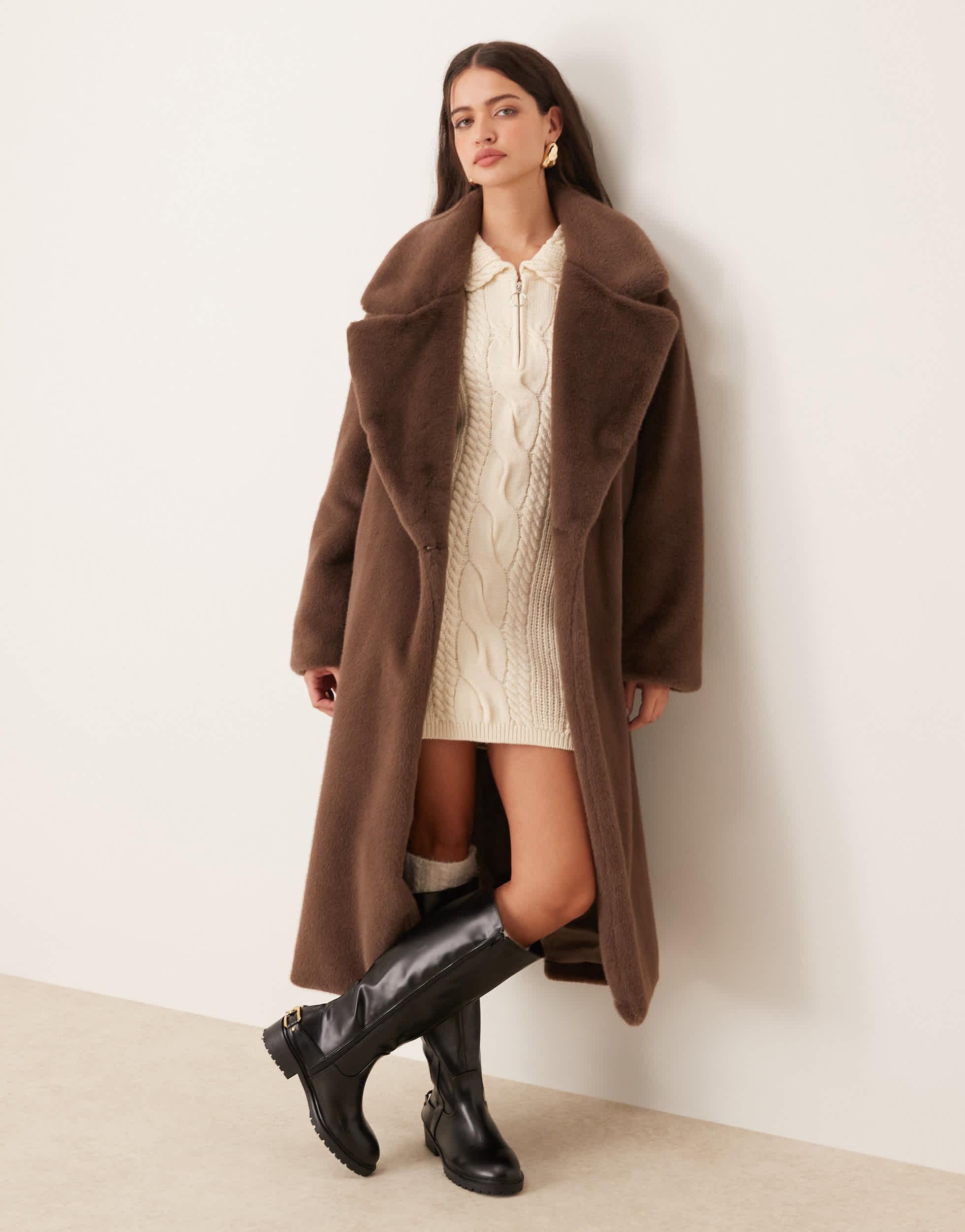 ASOS Longline Chuck On Faux Fur Coat in Natural | Lyst