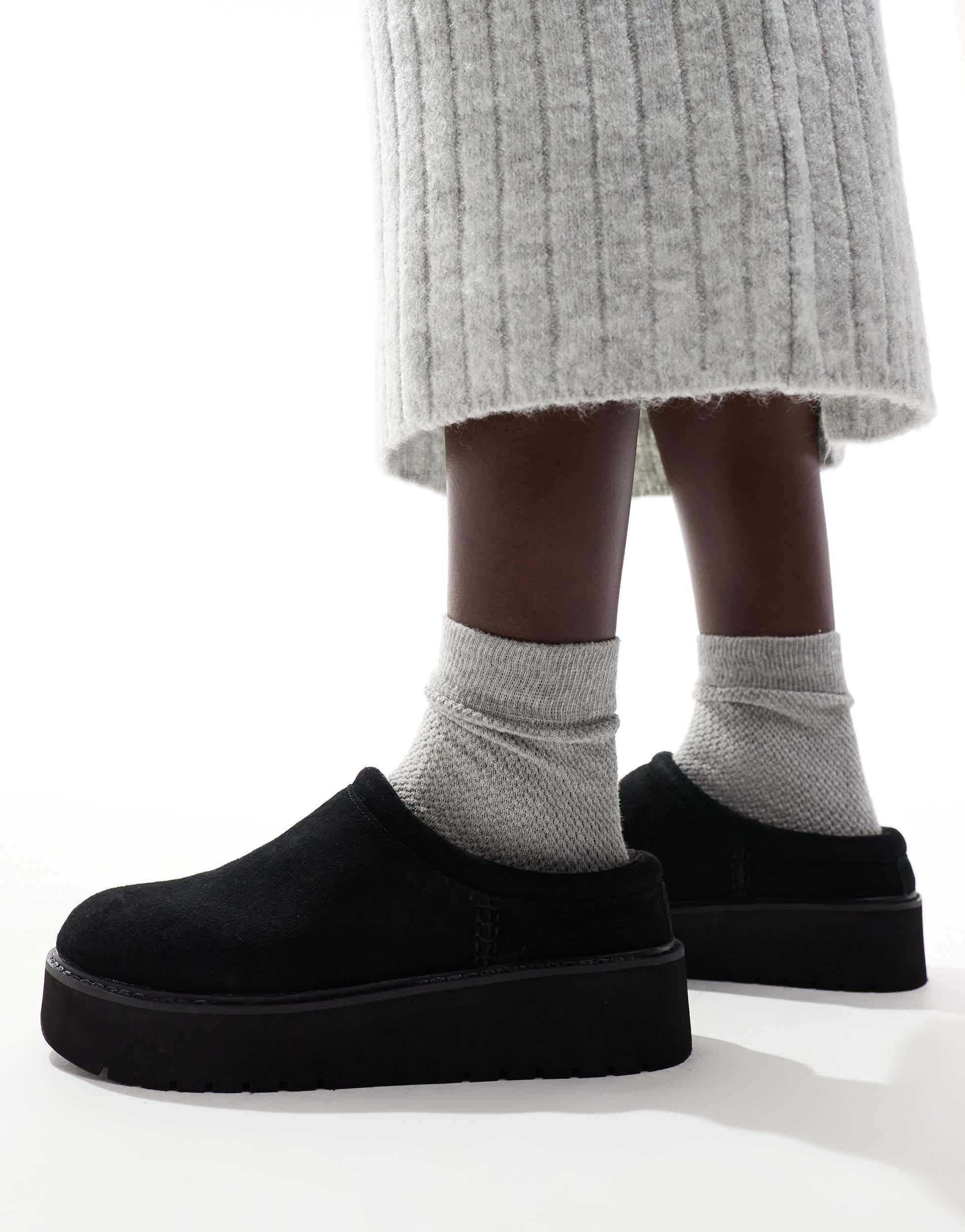 Stradivarius Platform Fluffy Mule in Gray | Lyst