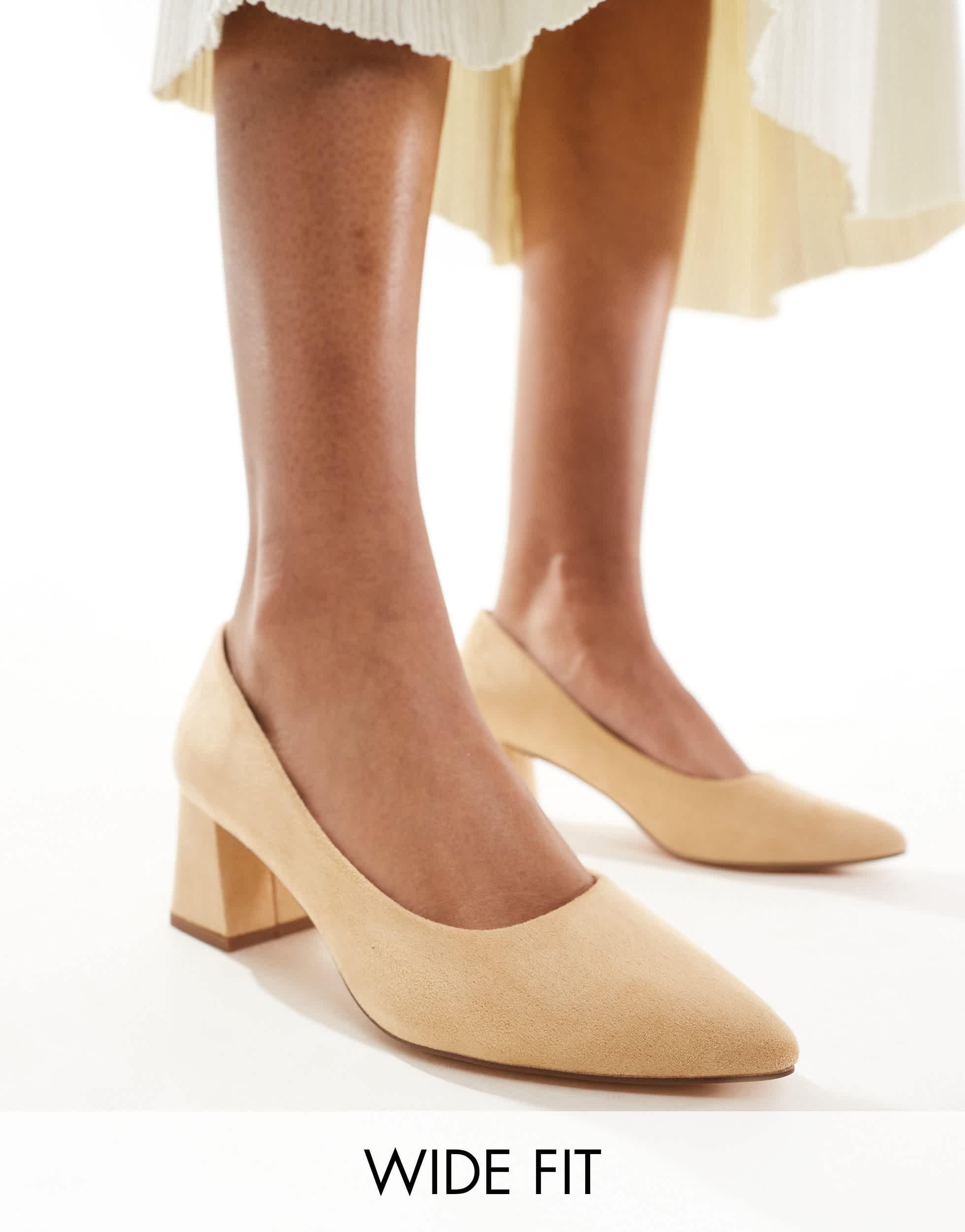 Truffle Collection Wide Fit Block Heel Pumps in Natural | Lyst