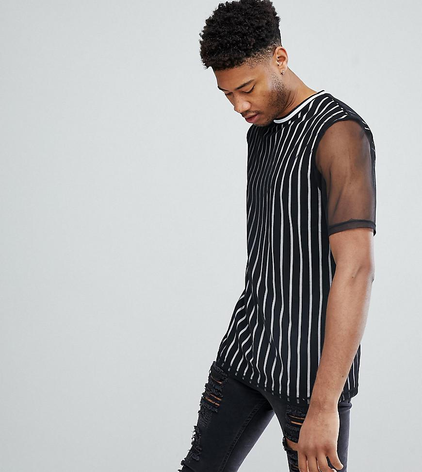 Asos Tall Relaxed Vertical Stripe T Shirt With Mesh Double Layer In