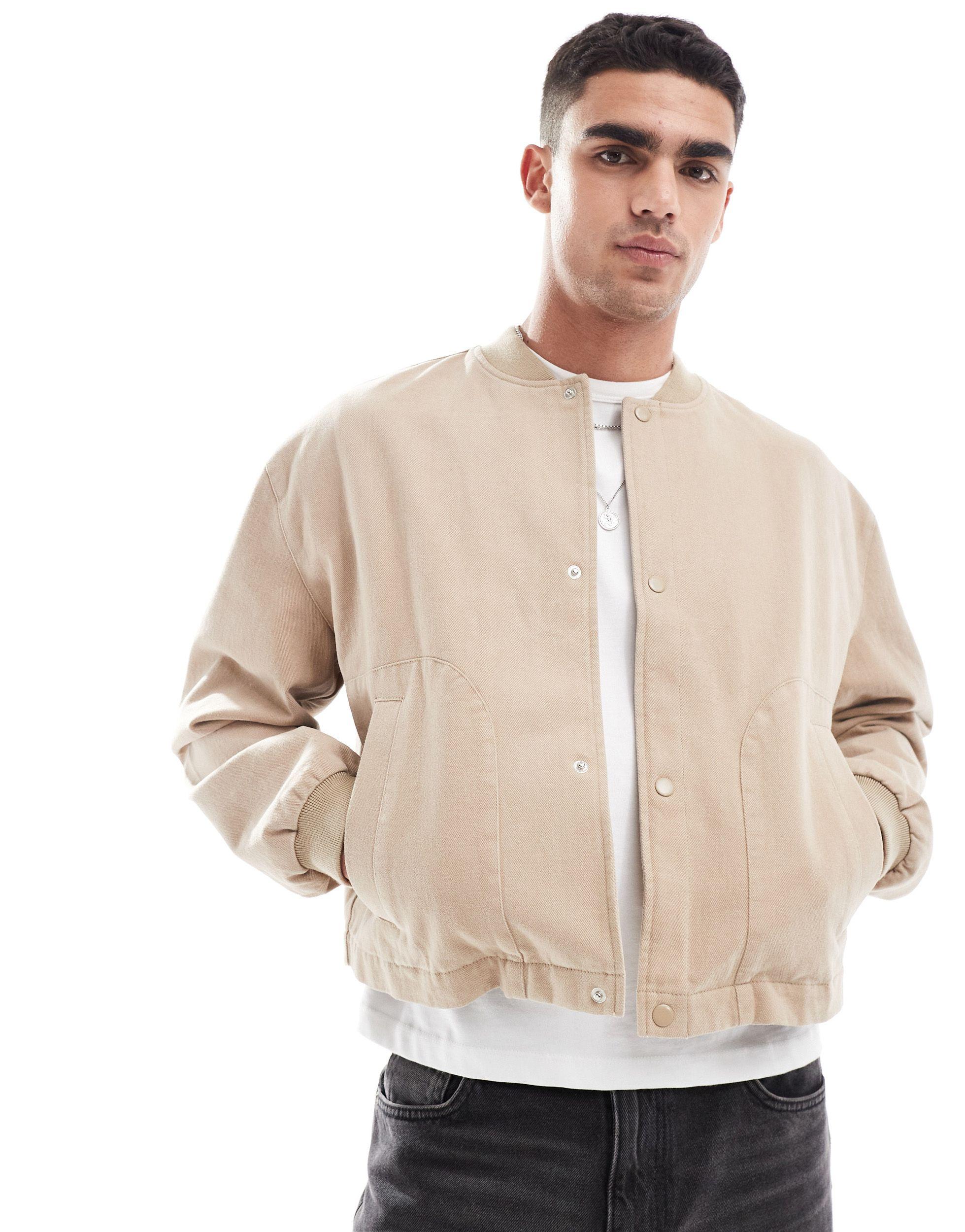 ASOS Oversized Cropped Bomber Jacket in Natural for Men | Lyst