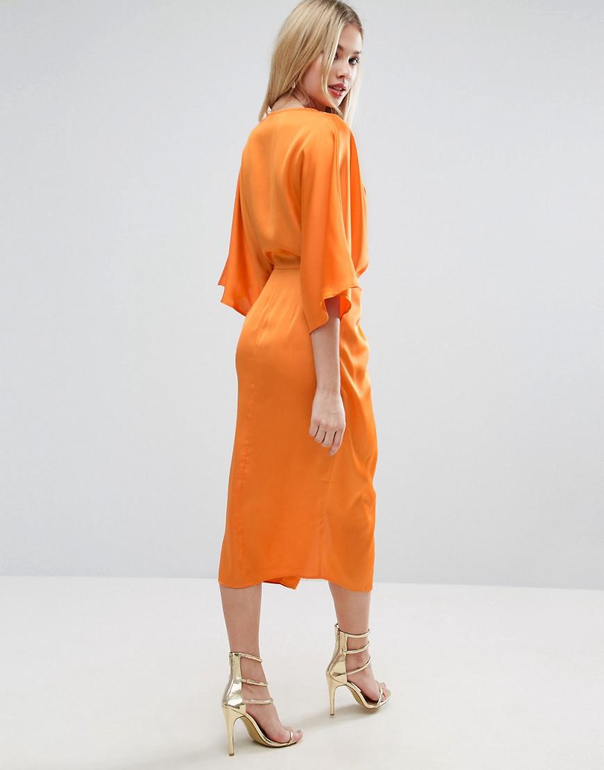 Twist Front Kimono Sleeve Midi Dress Vlr Eng Br