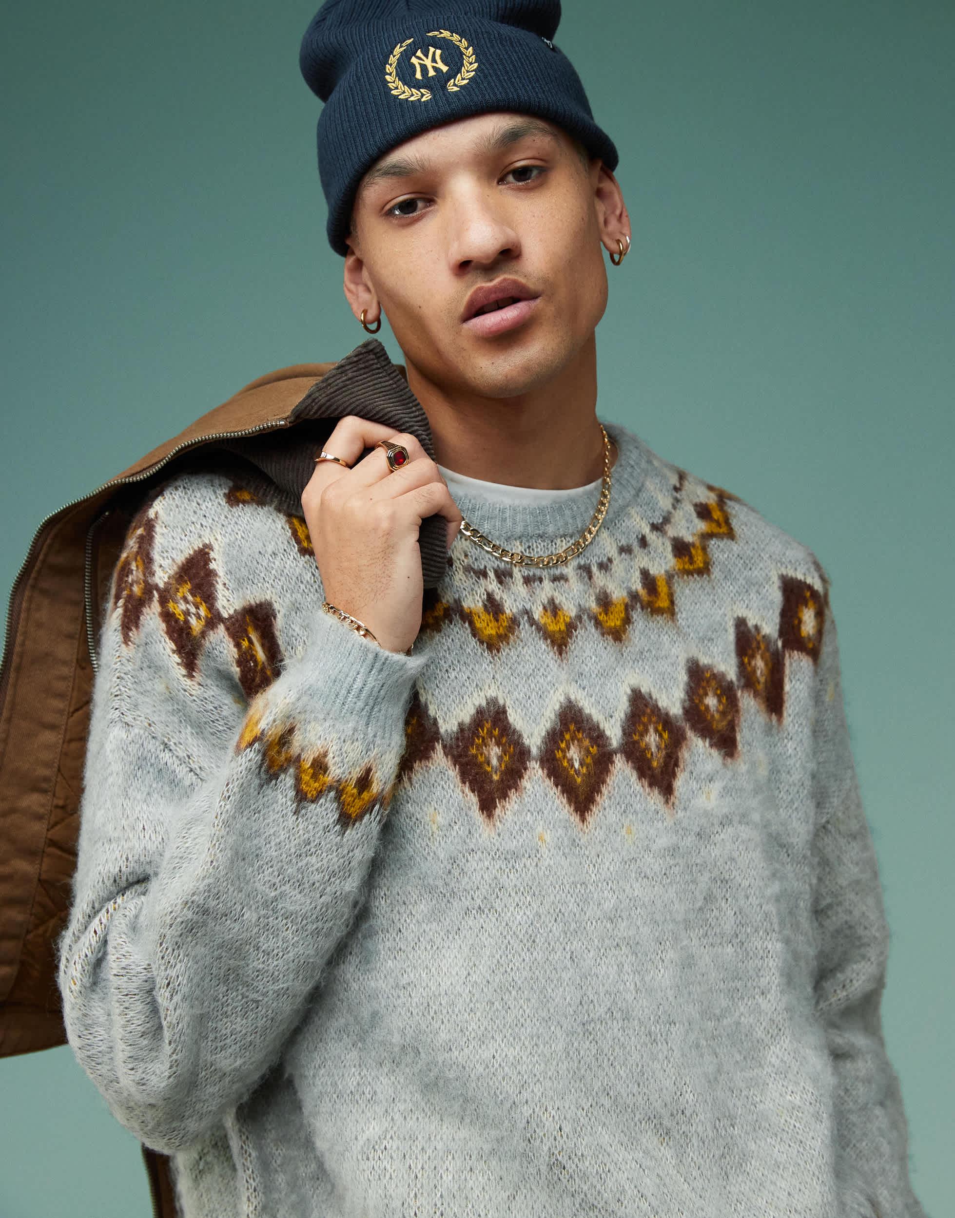 ASOS Oversized Boxy Fit Fluffy Knitted Jumper With Fairisle Pattern in ...