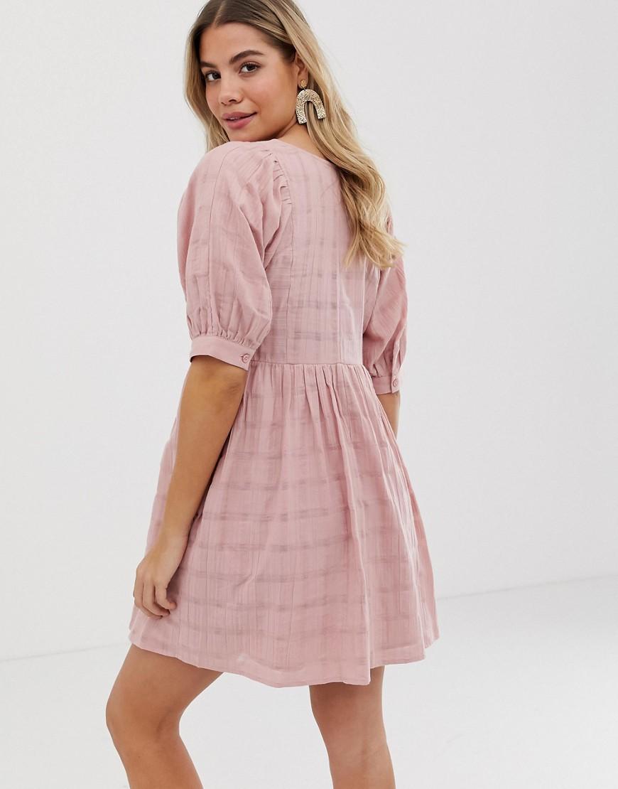 Asos Cotton Mini Smock Dress In Textured Check In Pink Lyst
