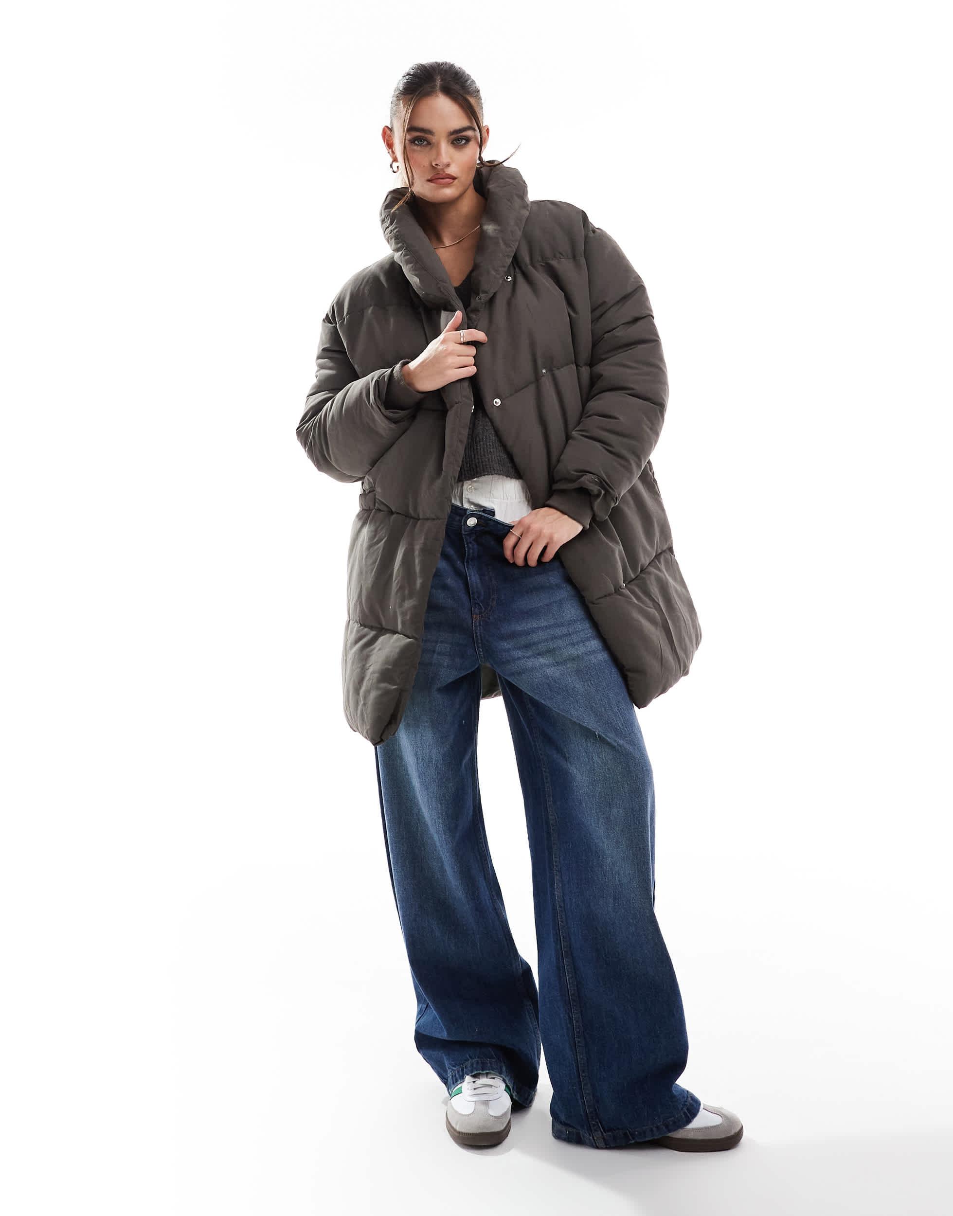 Don't Think Twice Dtt Double Breasted Puffer Jacket in Blue | Lyst