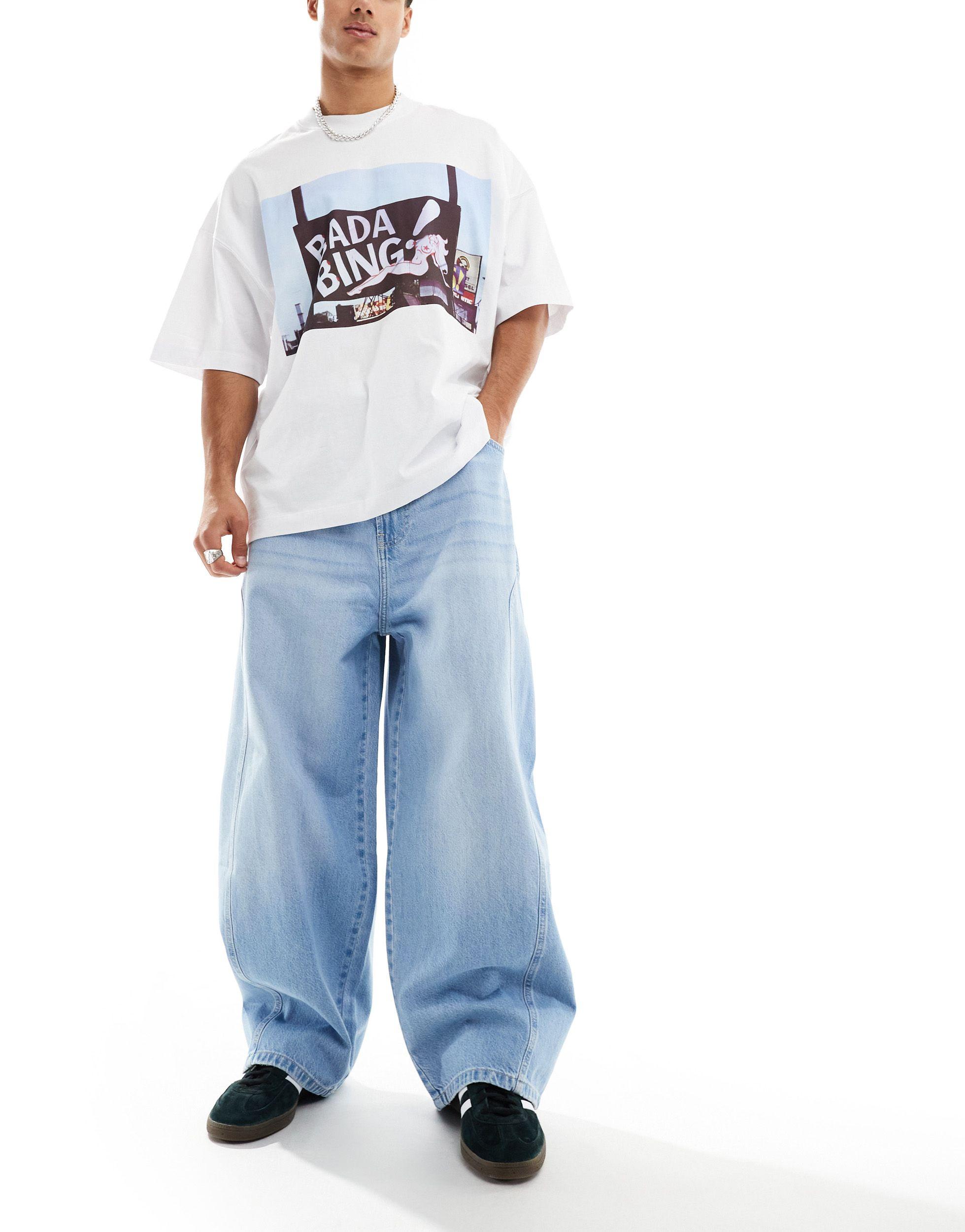 Bershka Balloon Fit Jeans With Seam Detail in Blue for Men | Lyst