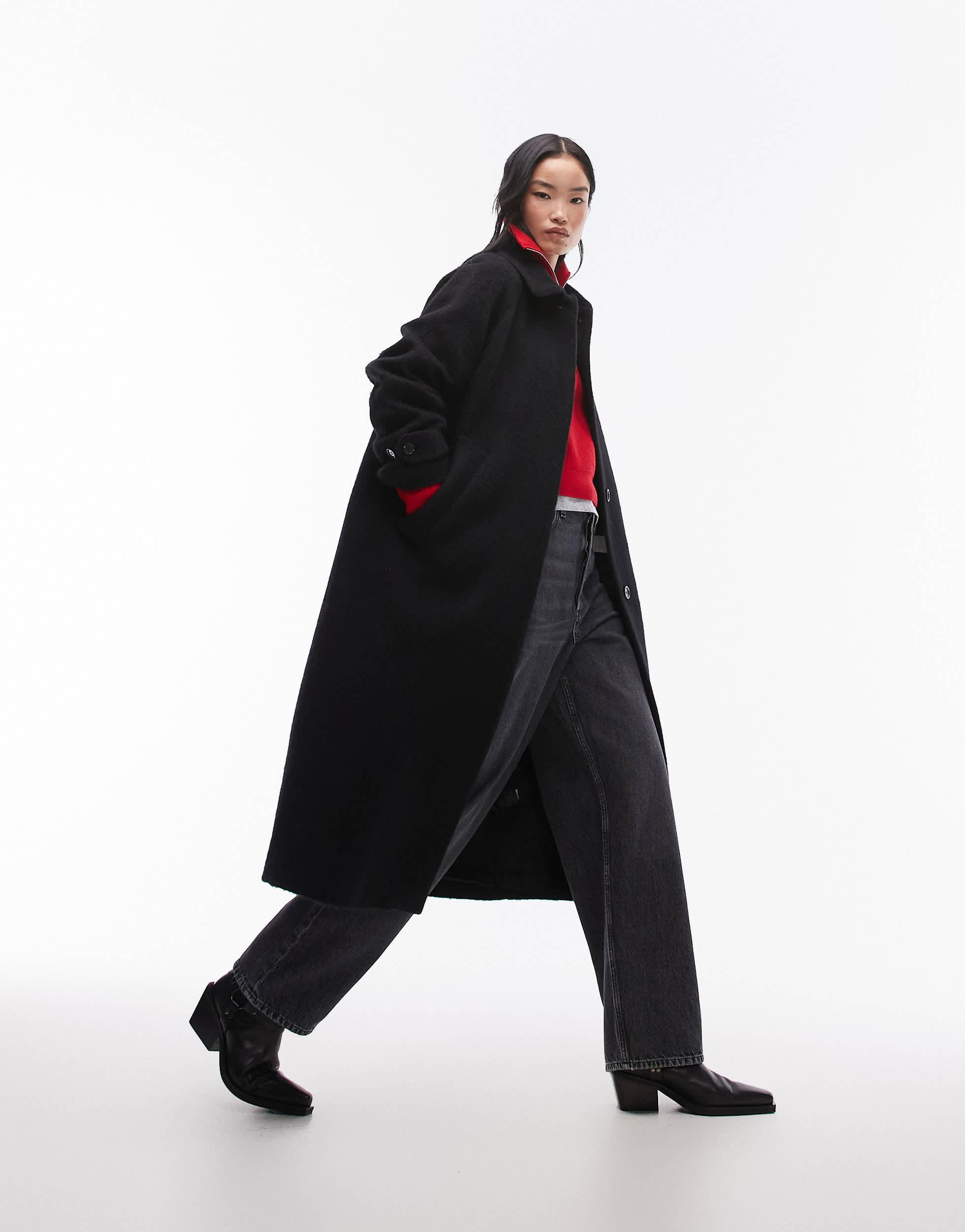 ARKET Brushed Wool Blend Oversized Midi Coat in Black | Lyst
