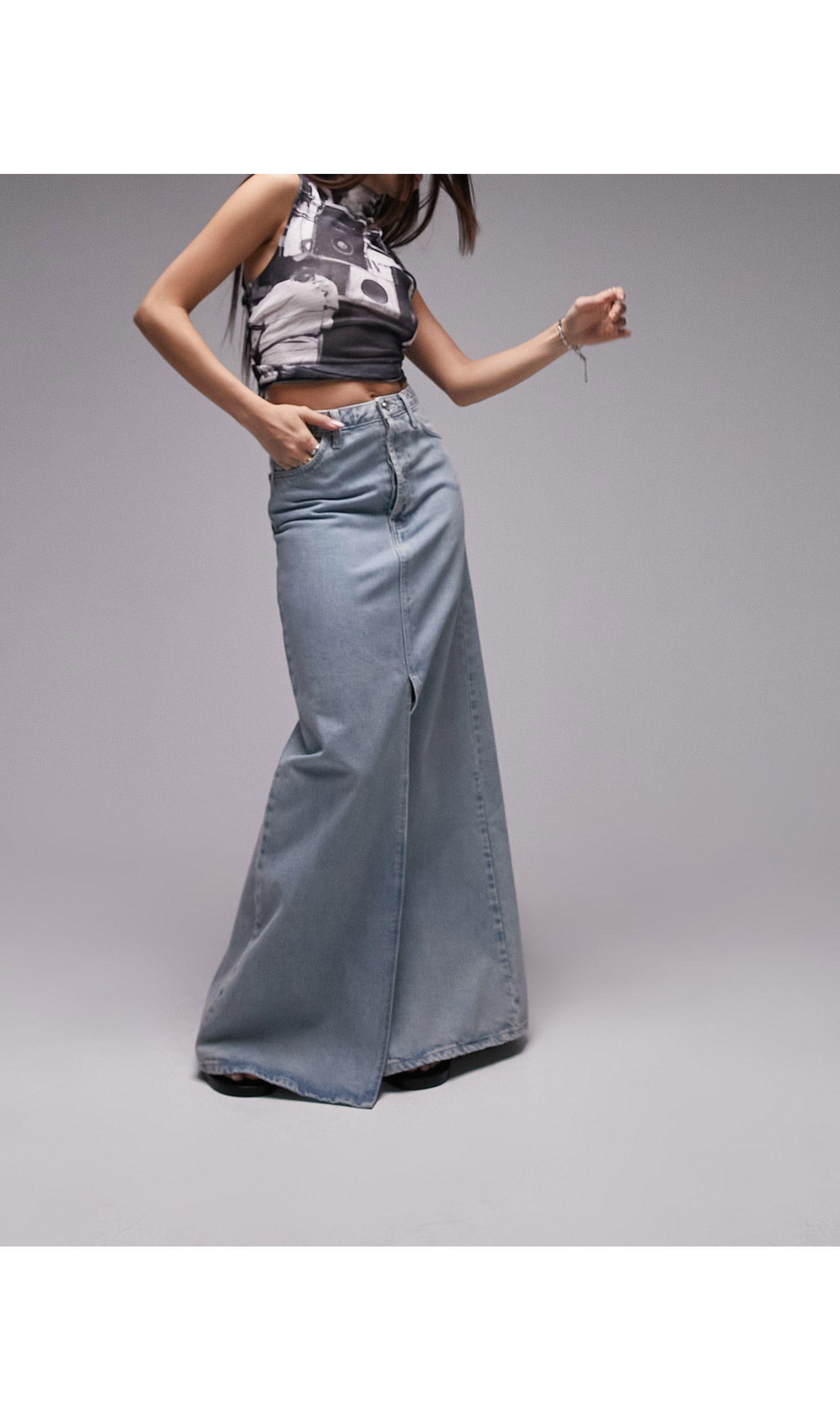 TOPSHOP Denim Double Split Maxi Skirt in Gray | Lyst TOPSHOP Denim Double Split Maxi Skirt in Gray | Lyst