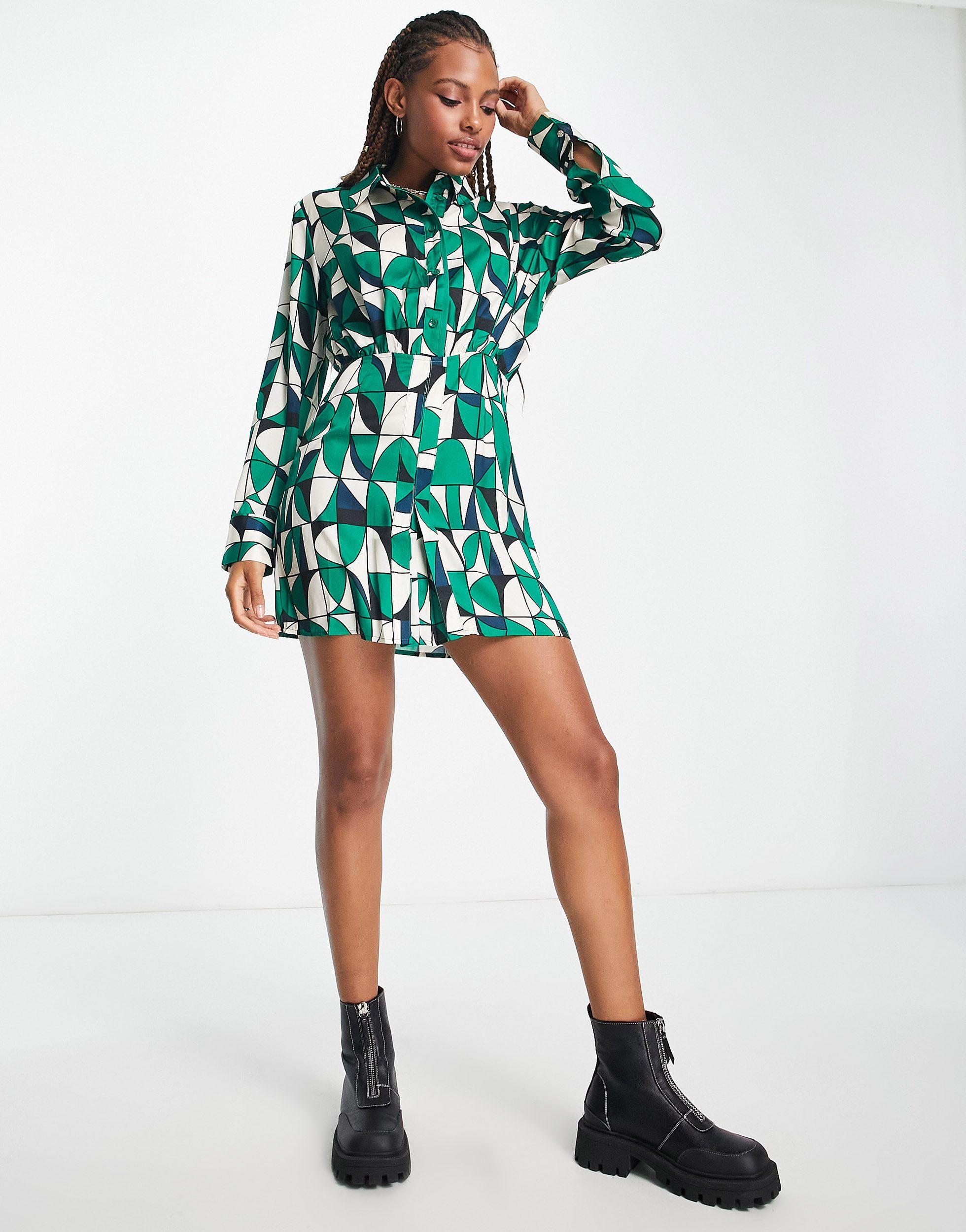 Urban Revivo Long Sleeve Graphic Mini Dress In Green Lyst