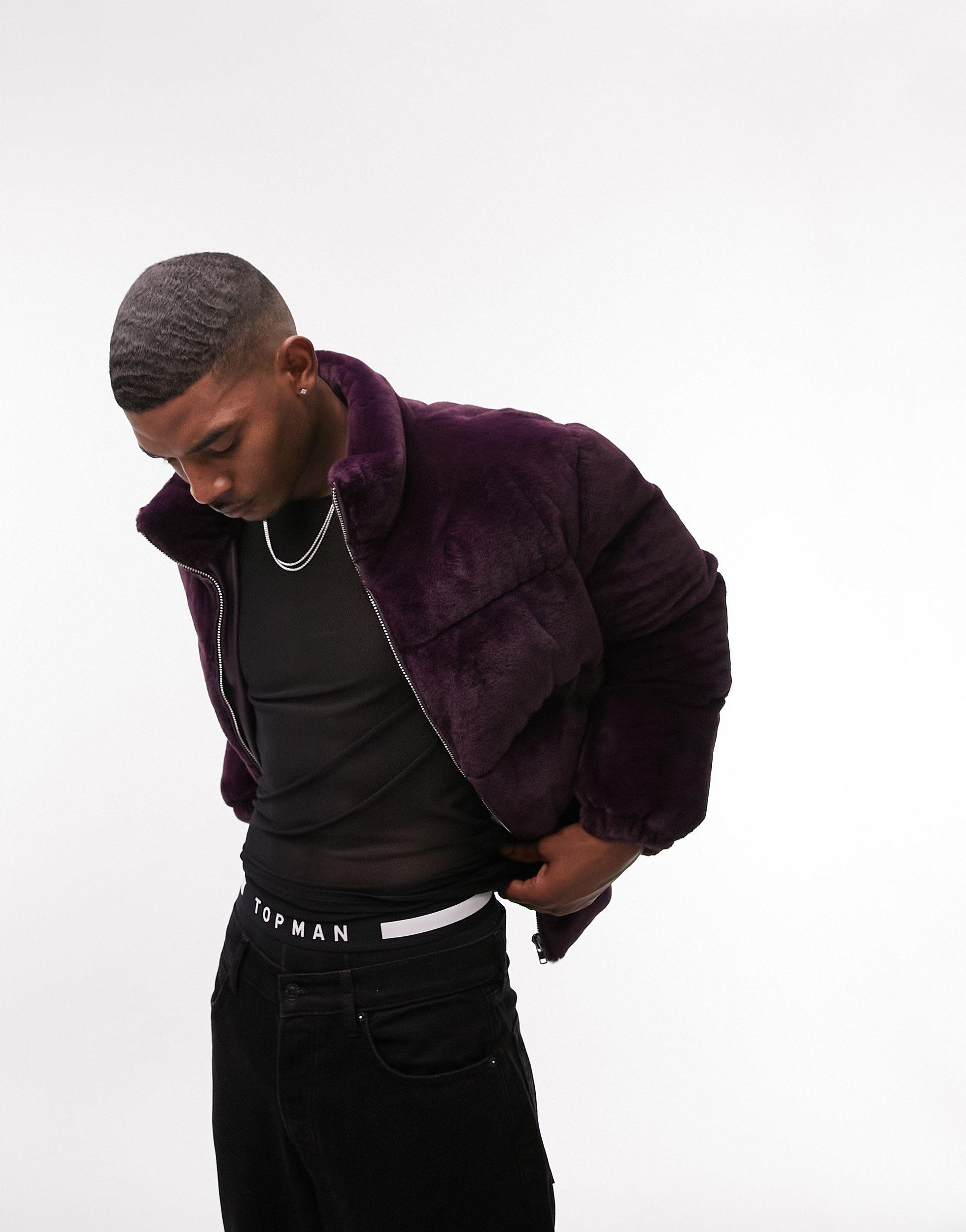 TOPMAN Plush Puffer Jacket in Blue for Men | Lyst UK