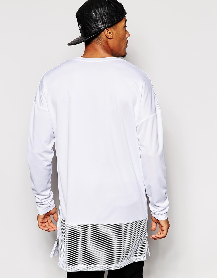 Asos Super Longline Long Sleeve T Shirt With Mesh Panels And Side Zips