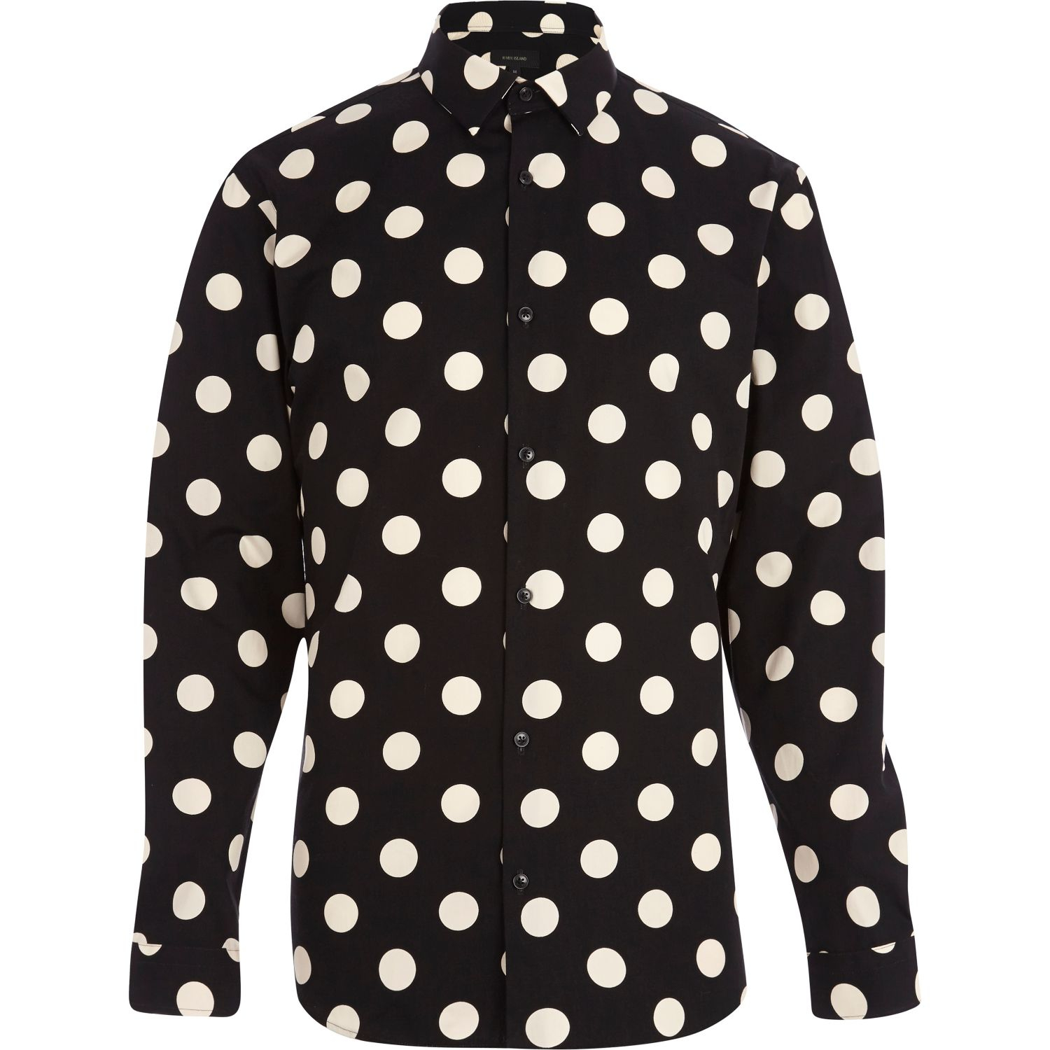 River Island Black Polka Dot Long Sleeve Shirt In White For Men Lyst